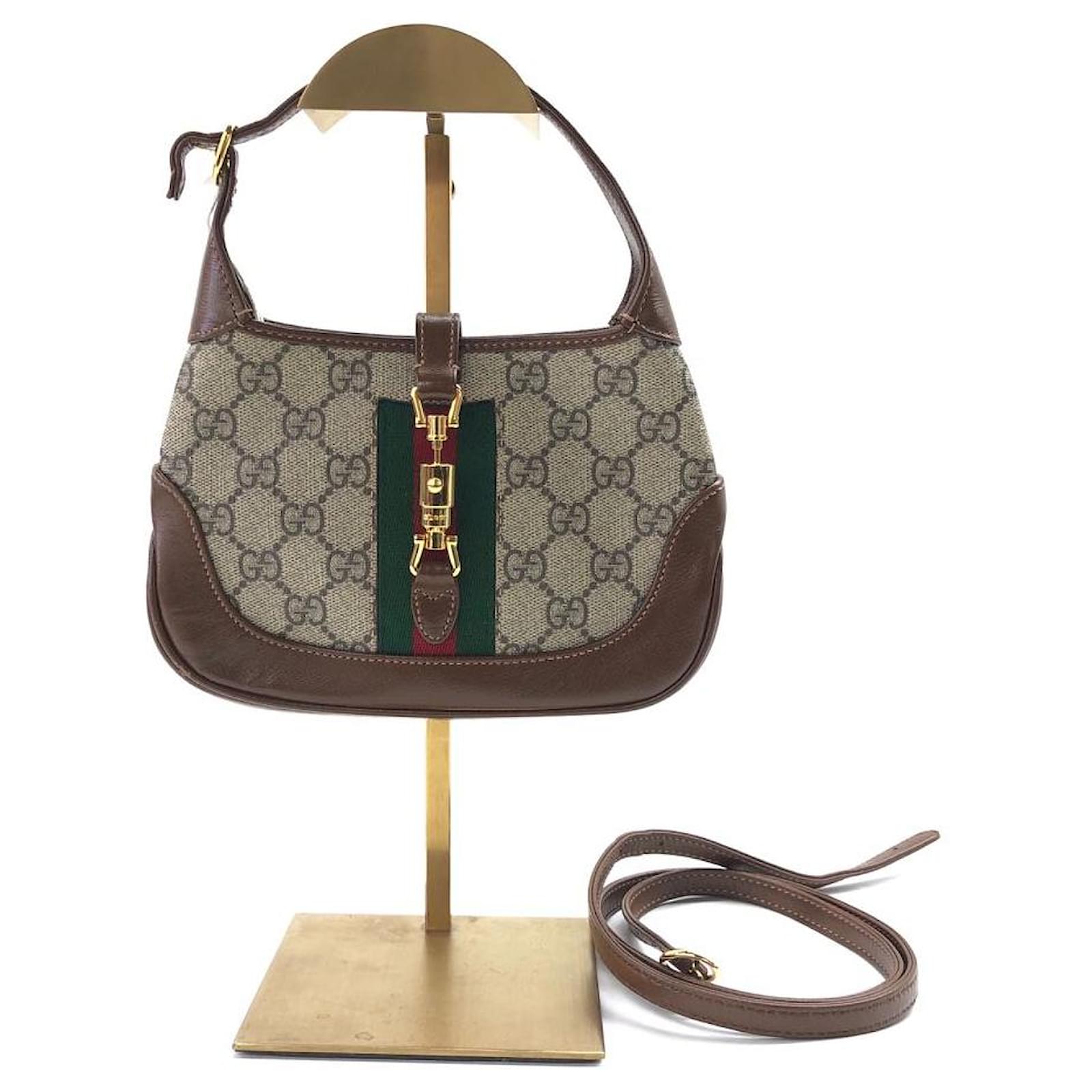 Gucci Jackie 1961 Monogram Shoulder Bag Brown Cloth Plastic ref ...
