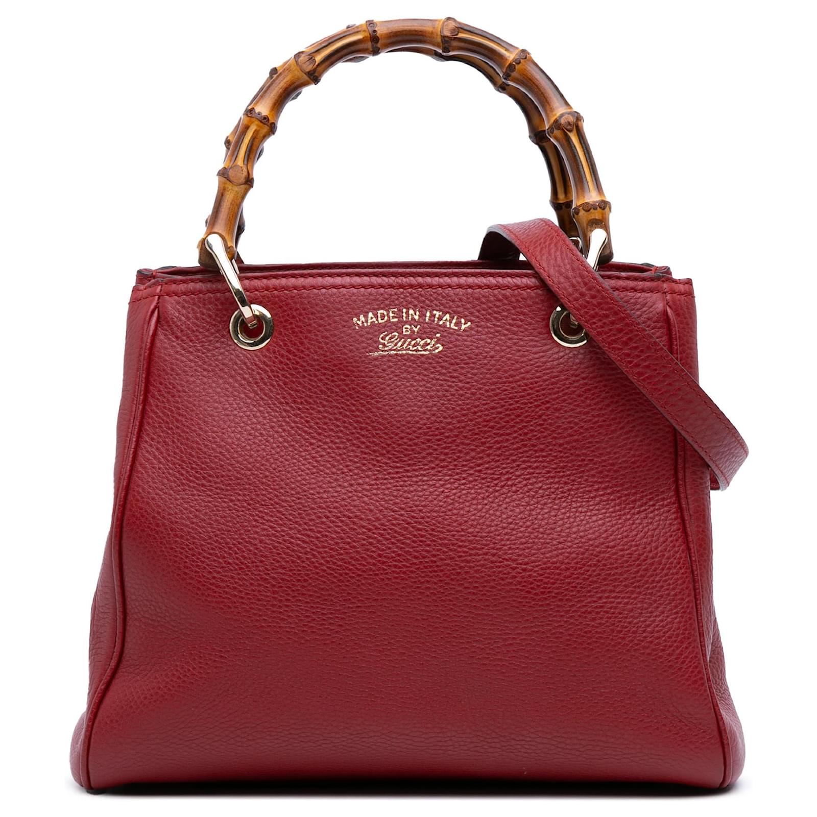 Gucci Red Small Calfskin Bamboo Shopper Satchel Leather Pony-style ...