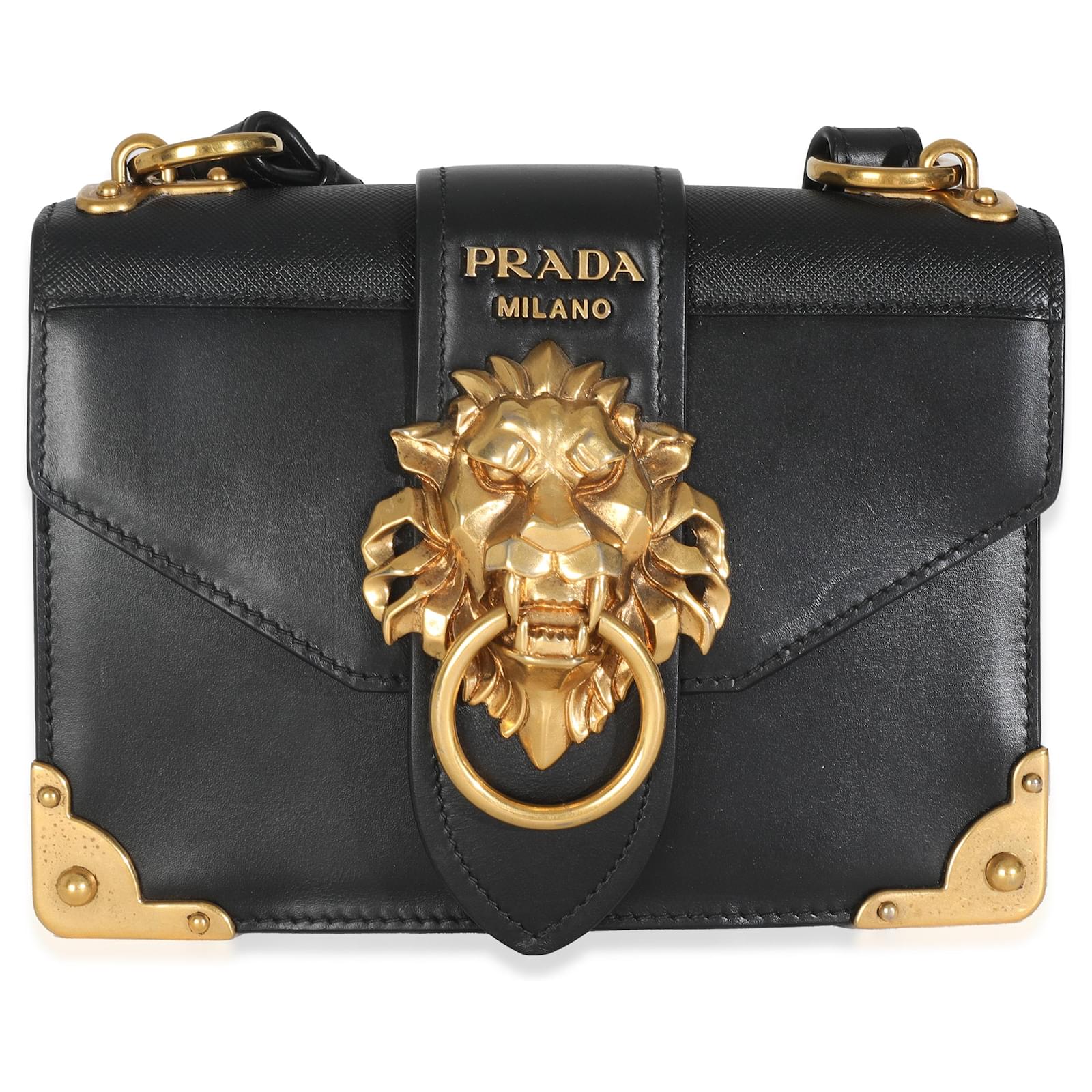 Prada Black Antic Soft Saffiano Lions Head Cahier Shoulder Bag Leather ...
