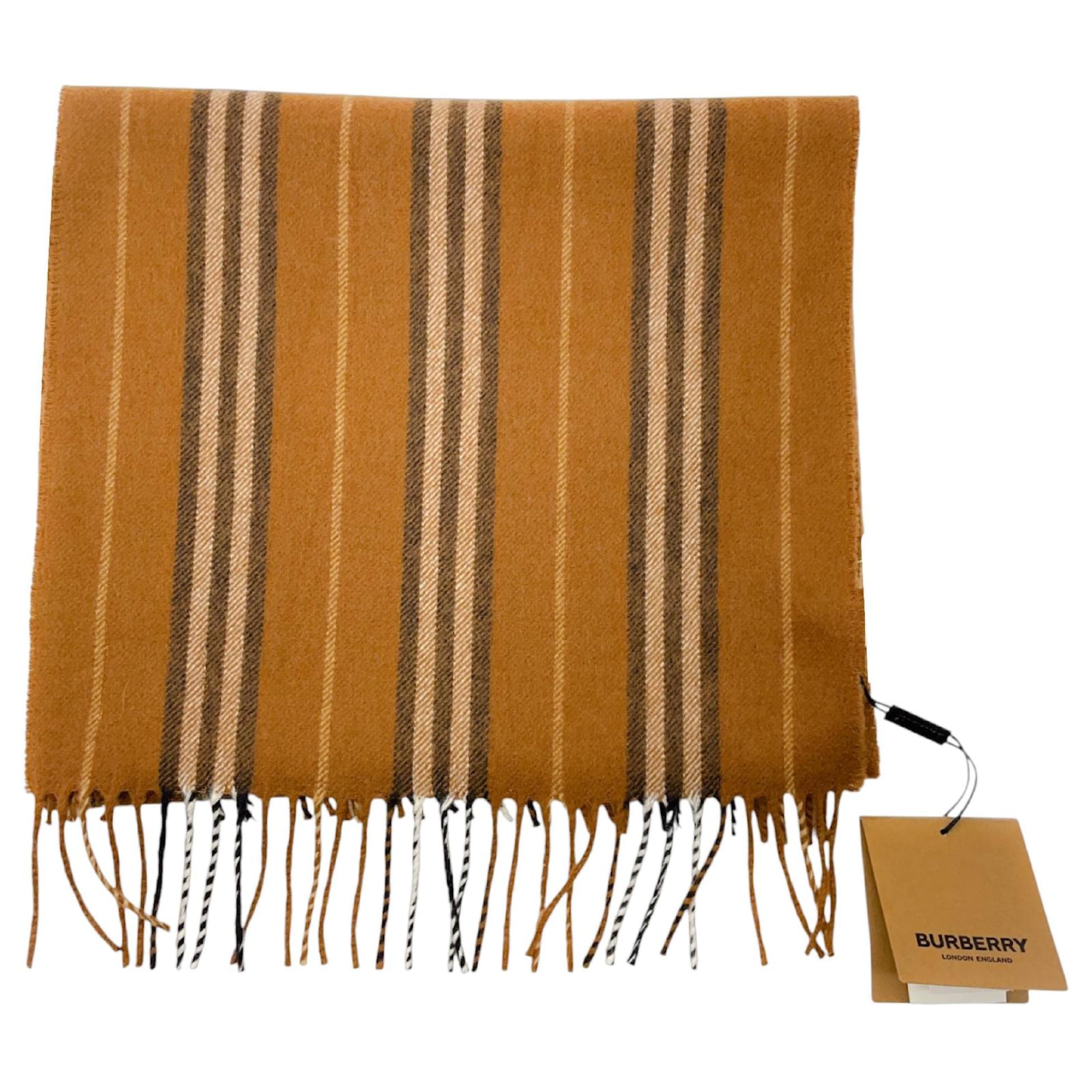 Burberry Dark Chestnut Brown Small Icon Stripe Scarf Cashmere ref ...