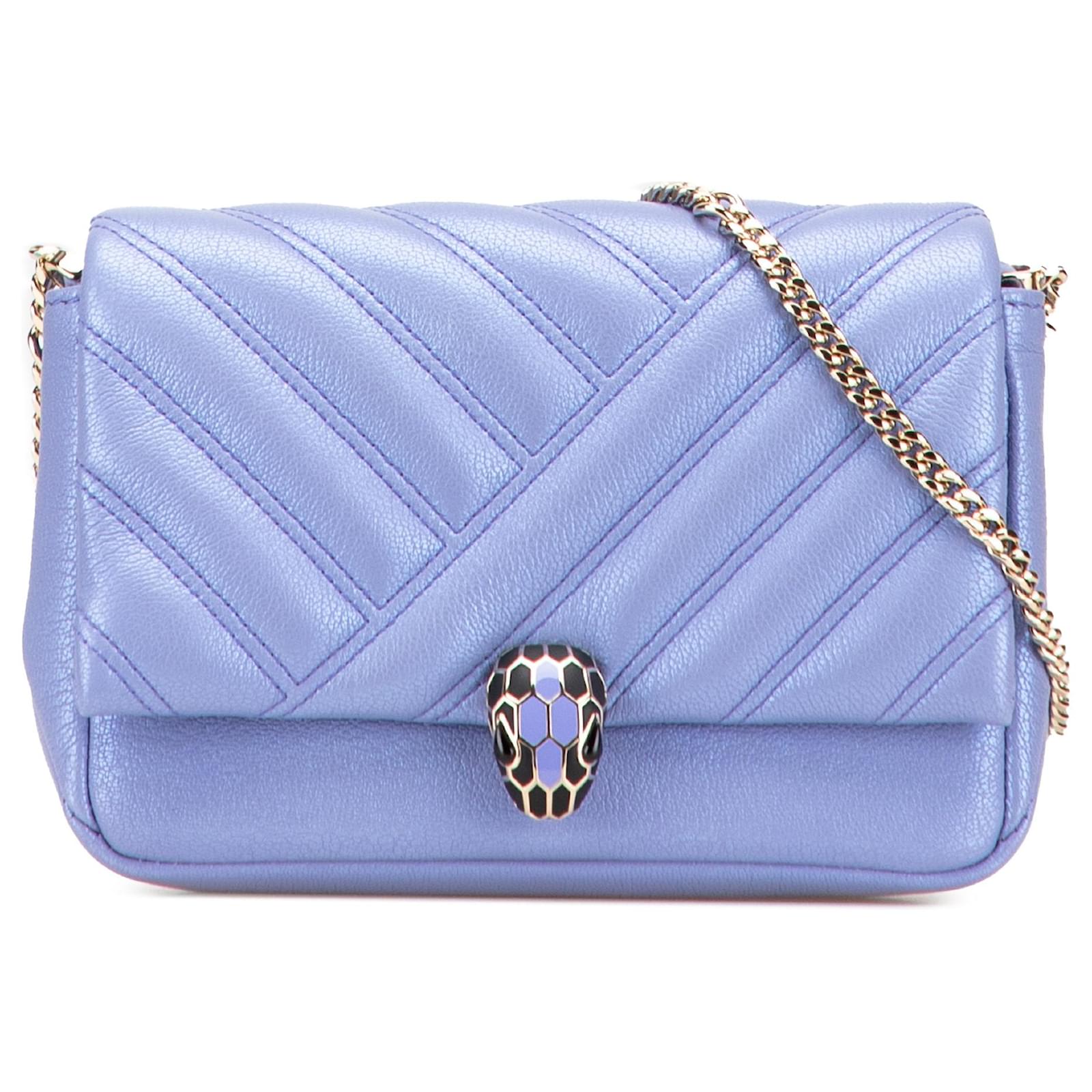 Bulgari Bvlgari Purple Leather Serpenti Cabochon Chain Crossbody Pony ...