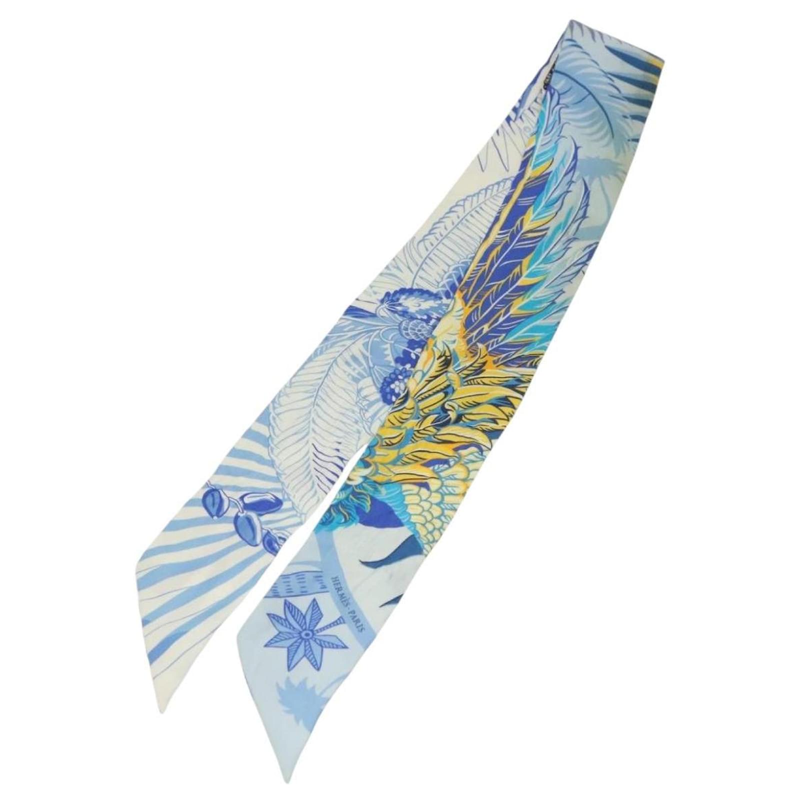 Hermès HERMES Twilly Scarf ""Mythiques Phoenix"" Silk Blue Auth BA5050 ...