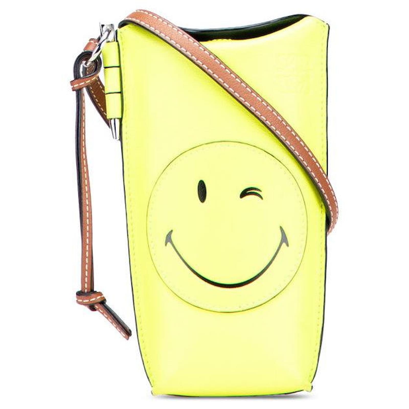 Loewe Gate Pocket Smile Wink Leather Shoulder Bag Yellow ref.2488020 ...