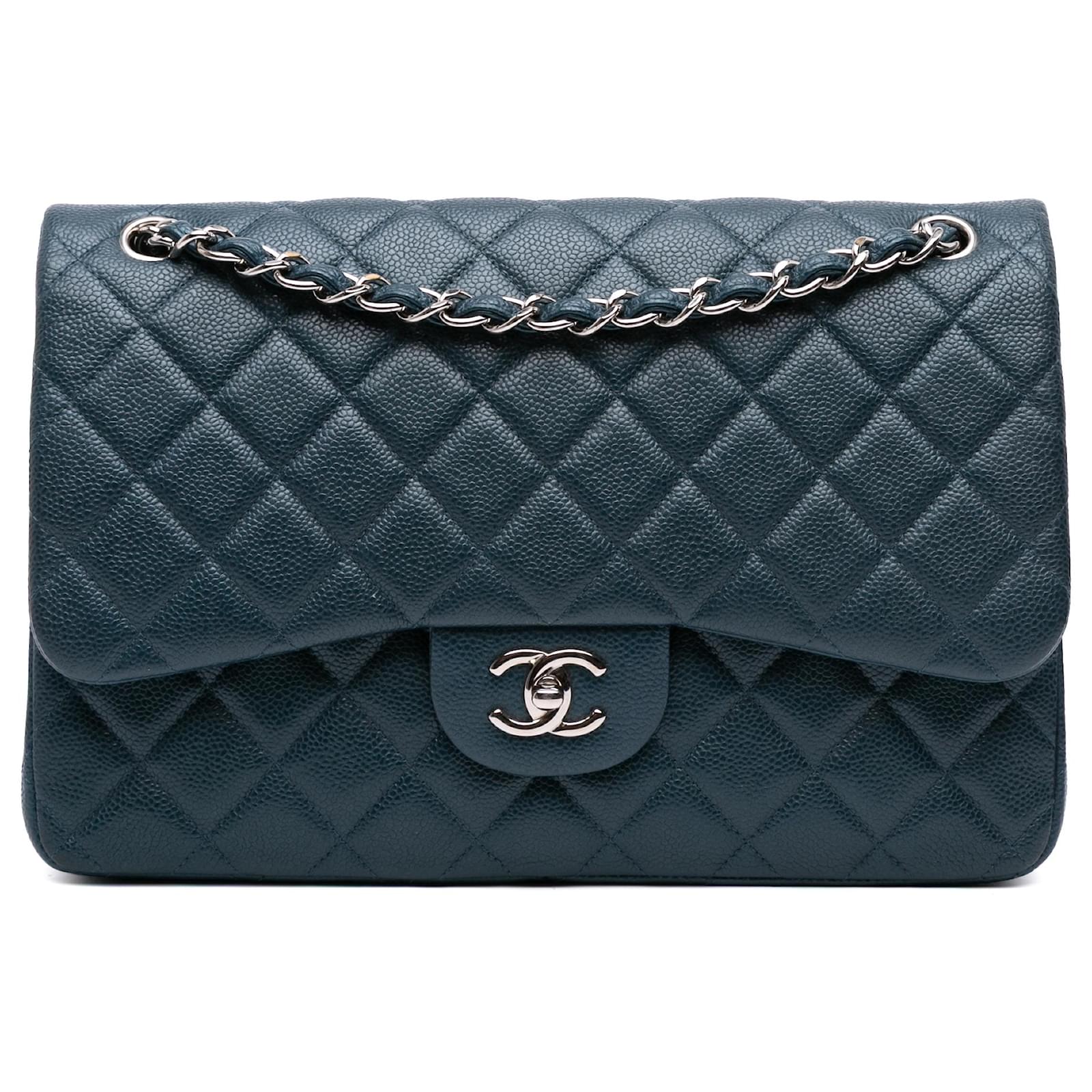 Chanel Blue Jumbo Classic Iridescent Caviar Double Flap Dark blue ...