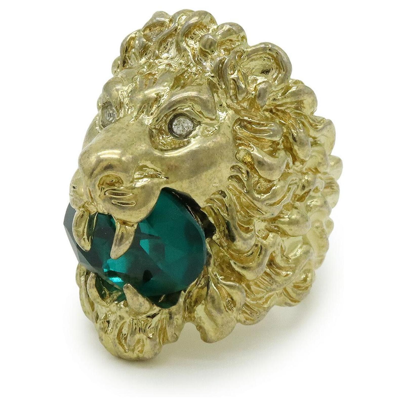 Gucci Lion Head Ring Gold Green Golden Metallic Metal ref.2489639 ...