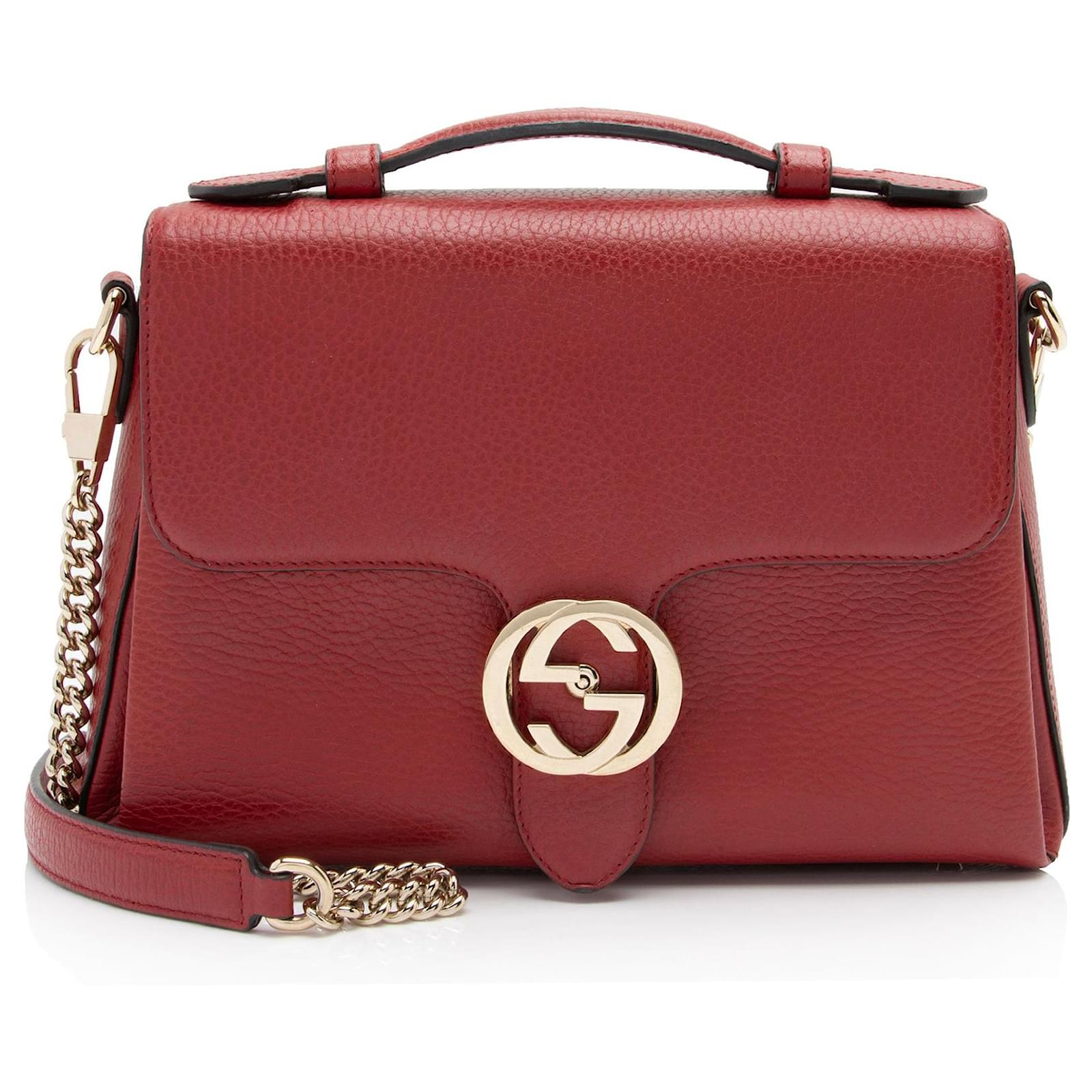 Gucci Leather Interlocking G Small Top Handle Red Pony-style calfskin ...