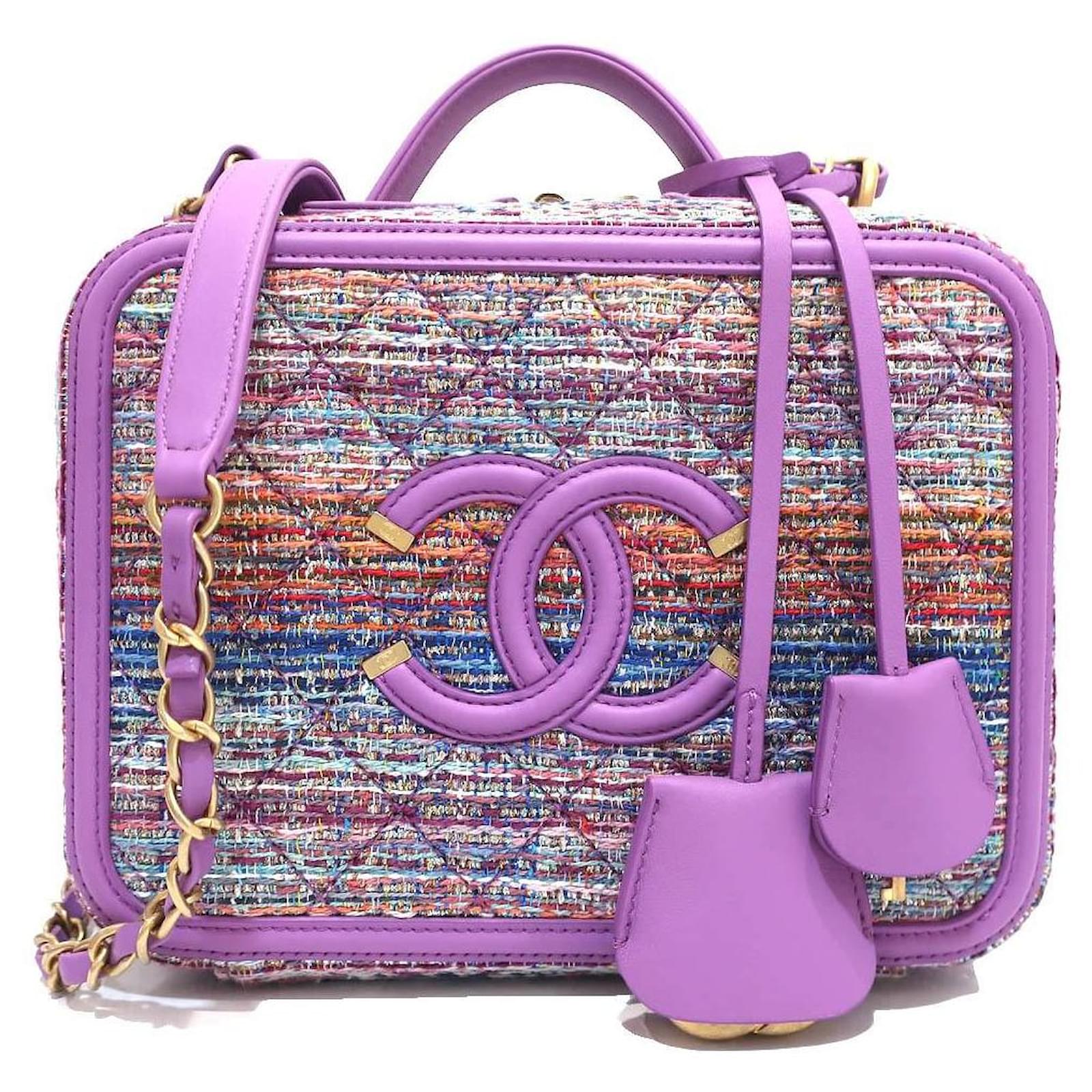 Chanel Handbags Purple Leather Tweed ref.2492936 - Joli Closet
