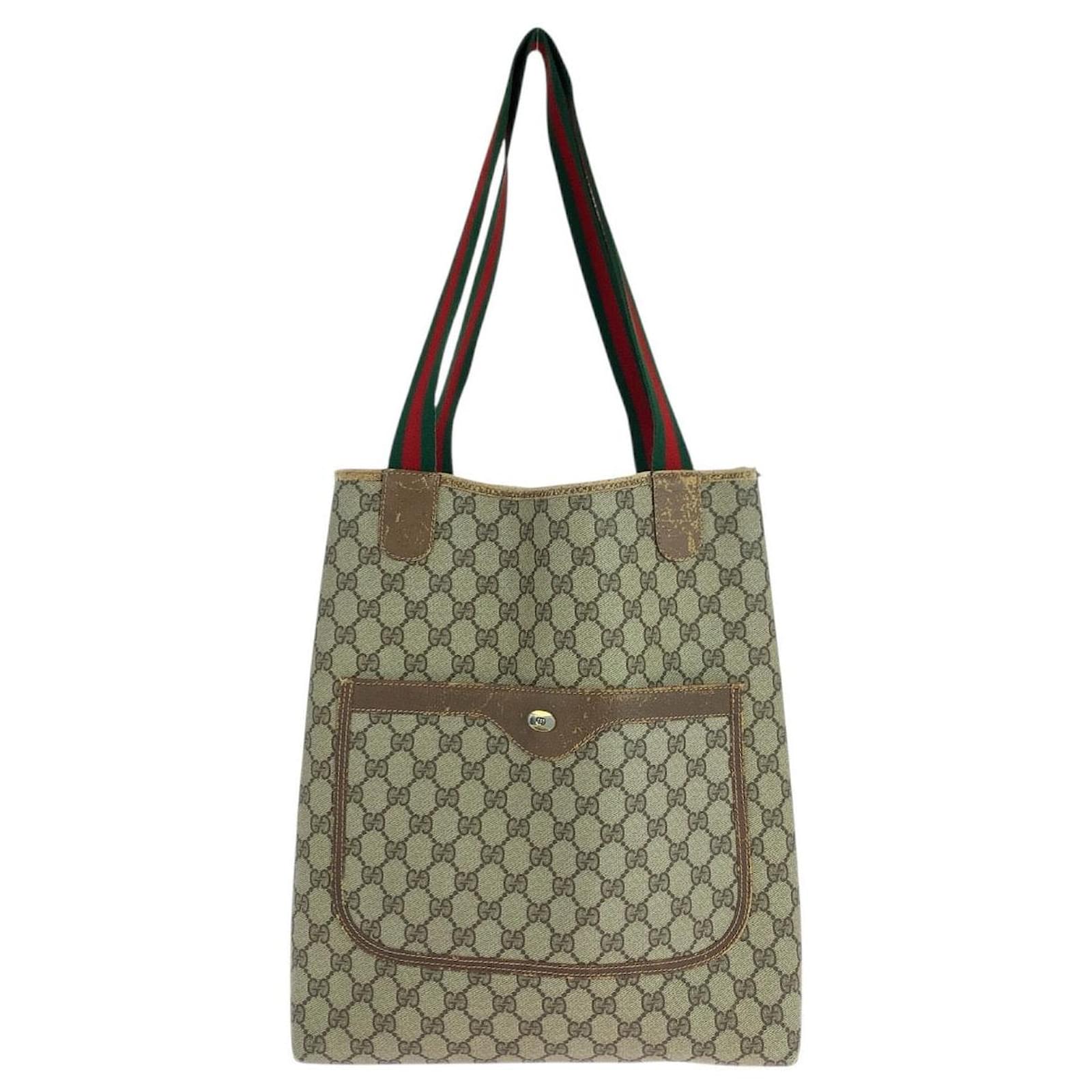 Gucci Old Gucci GG Supreme Canvas 2way Bag Brown Leather Cloth ref ...