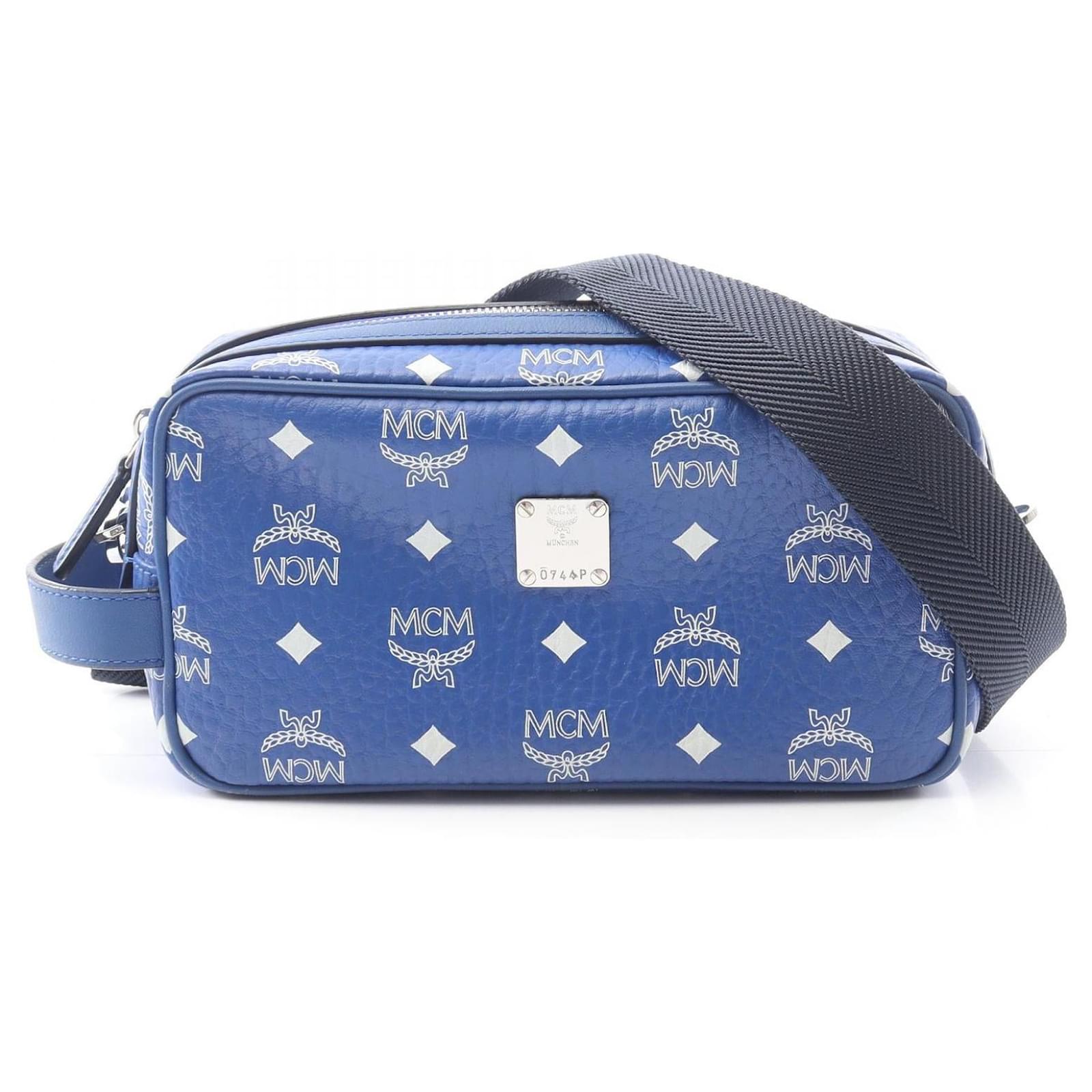 MCM Visetos Leather Shoulder Bag Blue ref.2495194 - Joli Closet