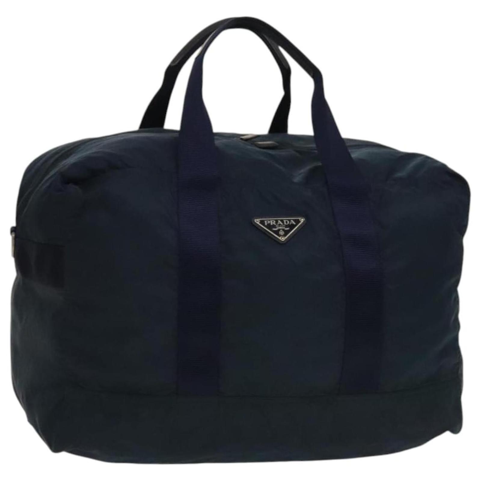 PRADA Boston Bag Nylon Navy Silver Auth 137548 Silvery Navy blue ref ...