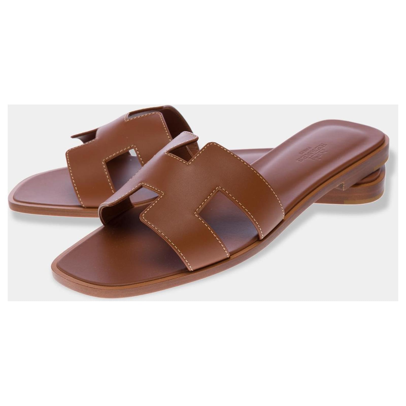 Hermès HERMES Oran Brown Leather Shoes - 102903 ref.2495688 - Joli Closet
