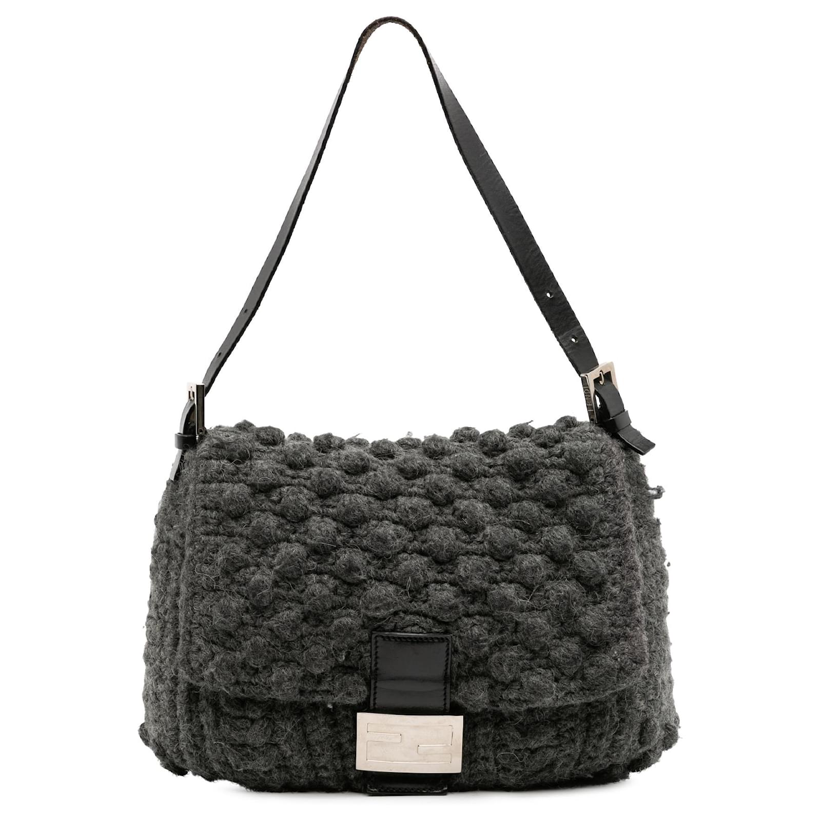 Fendi Gray Crochet Wool Mamma Forever Brown Pony-style calfskin Cloth ...