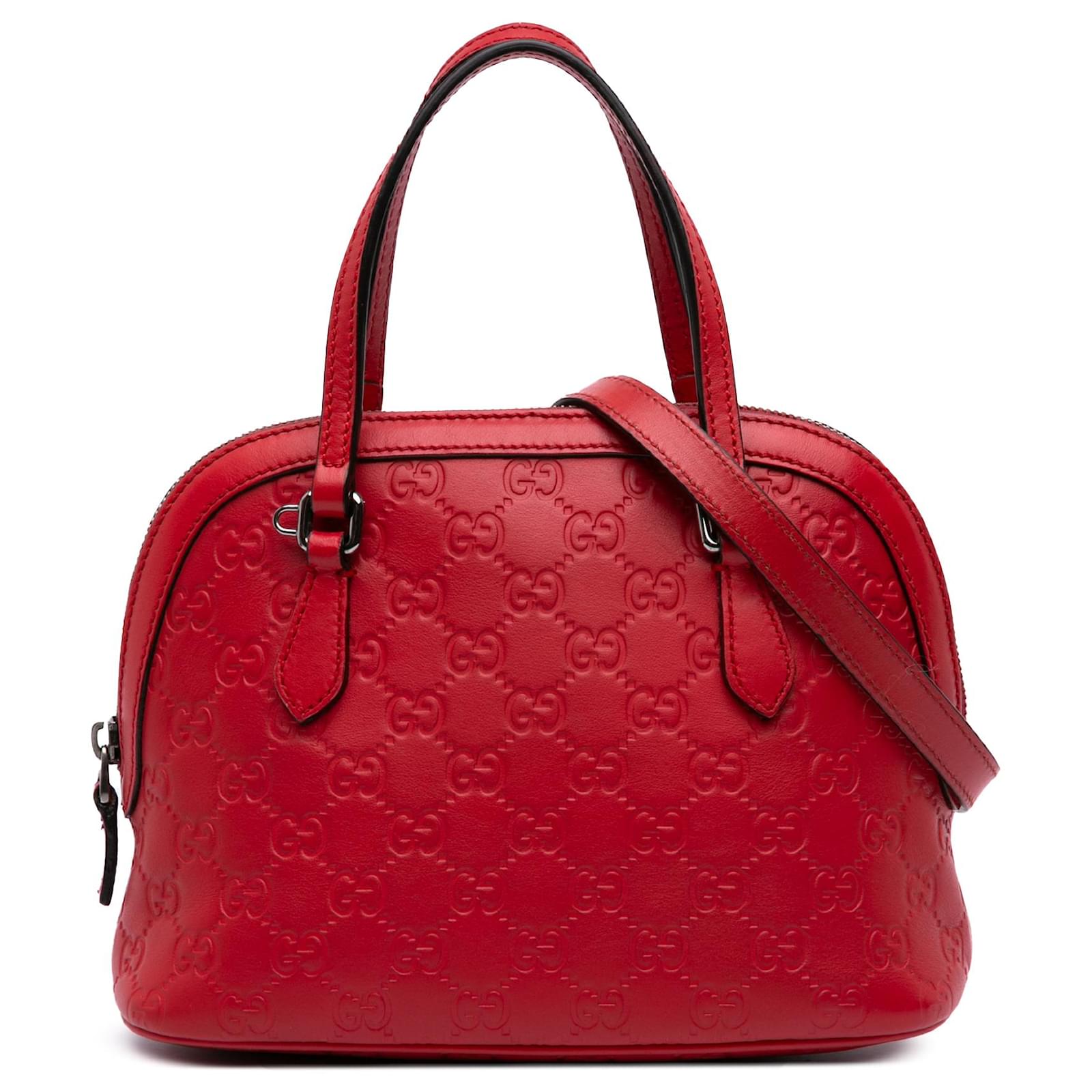 Gucci Red Mini Guccissima Dome Satchel Leather Pony-style calfskin ref ...