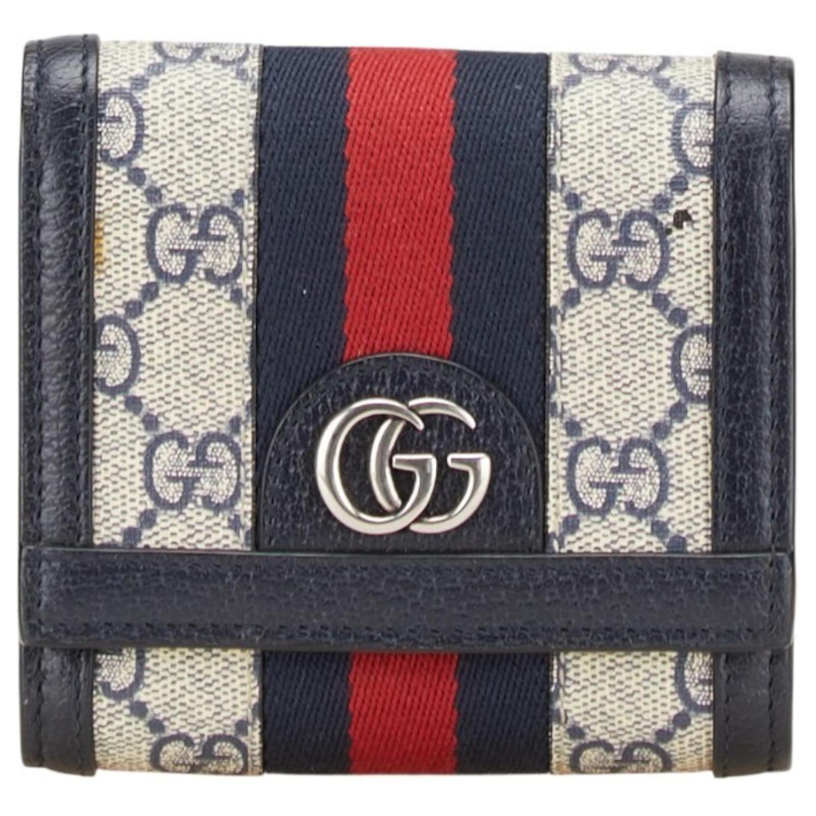 Gucci GG Supreme Ophidia Bifold Wallet Navy blue Leather Plastic ref ...