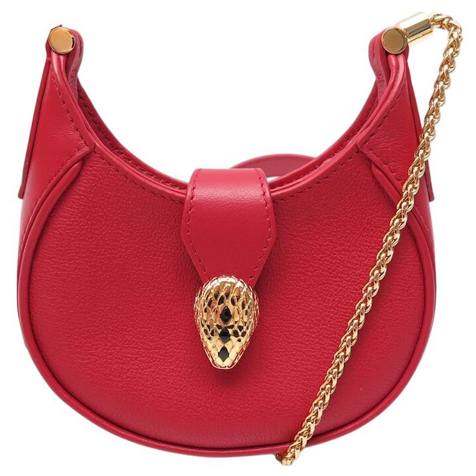 NEW BULGARI SERPENTI ELLIPSE FOREVER MICRO RED SHOULDER BAG Leather ref ...