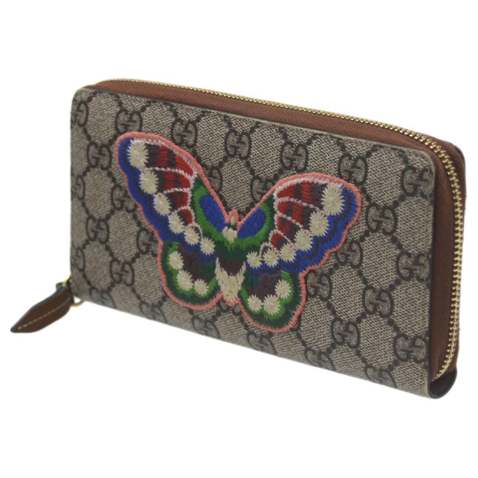 Gucci Butterfly Embroidered Long Wallet Brown Cloth ref.2499259 - Joli ...