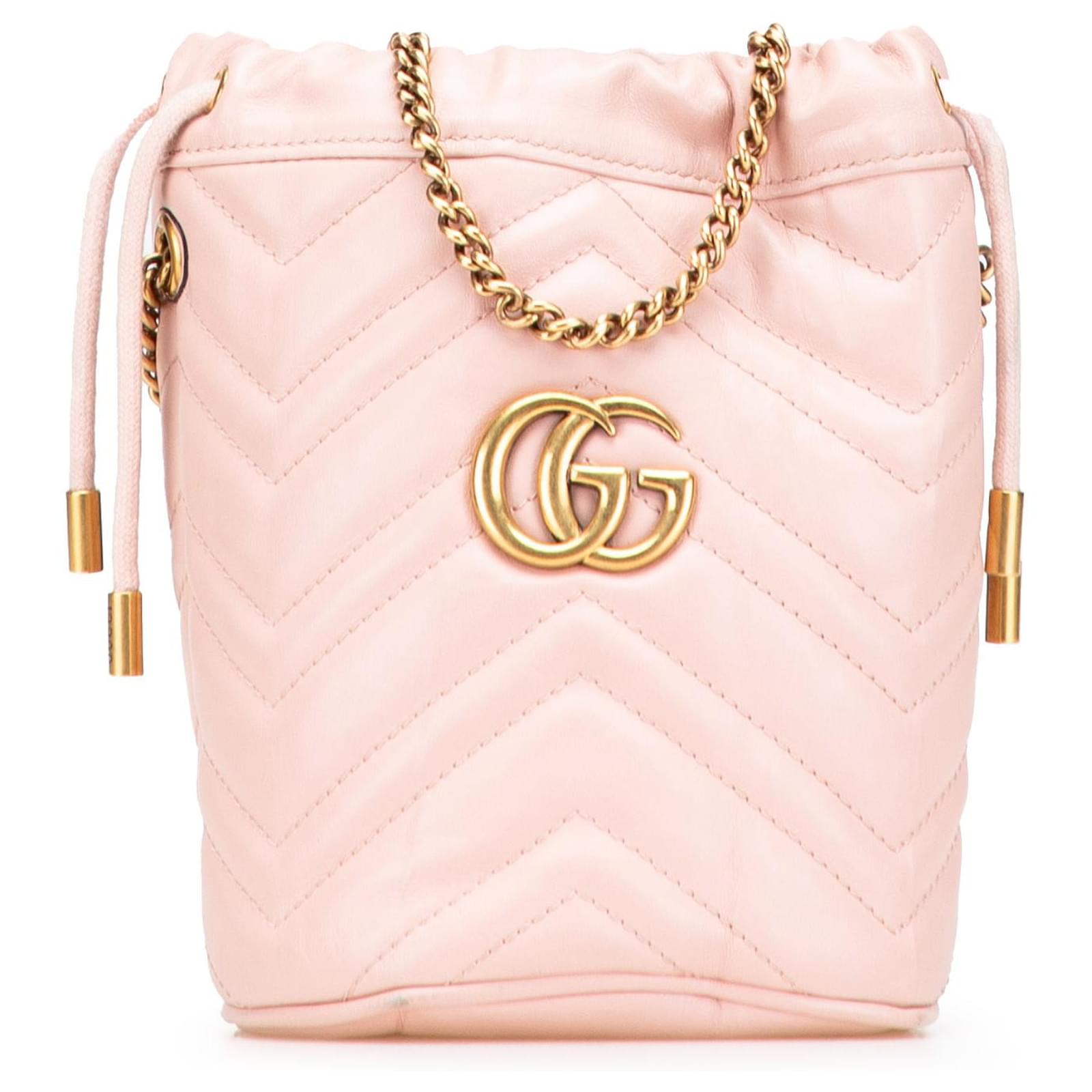 Gucci Pink Small GG Marmont Leather Matelasse Bucket Bag Pony-style ...