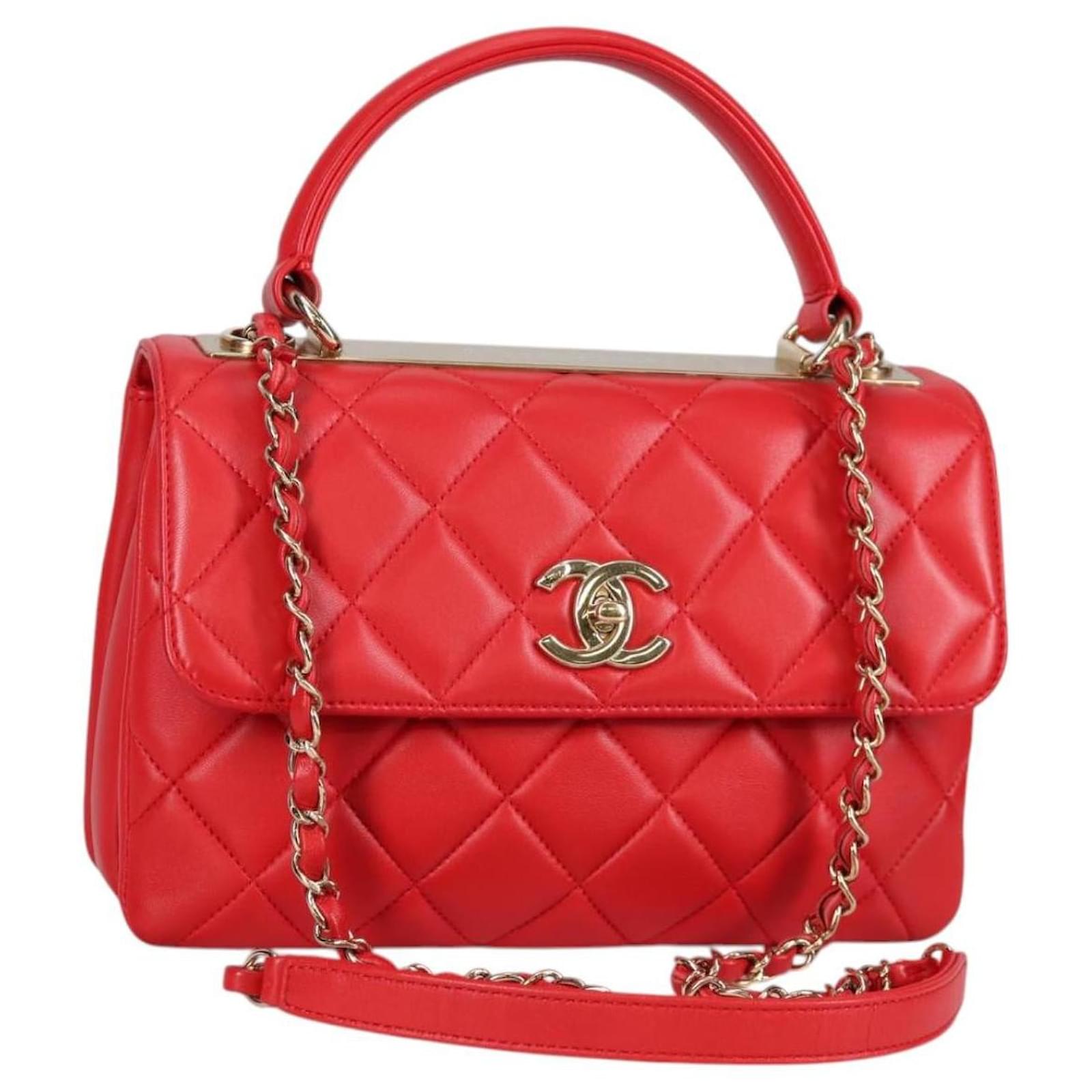 Chanel Trendy CC Top Handle Bag Quilted Lambskin Medium Red Leather ref ...