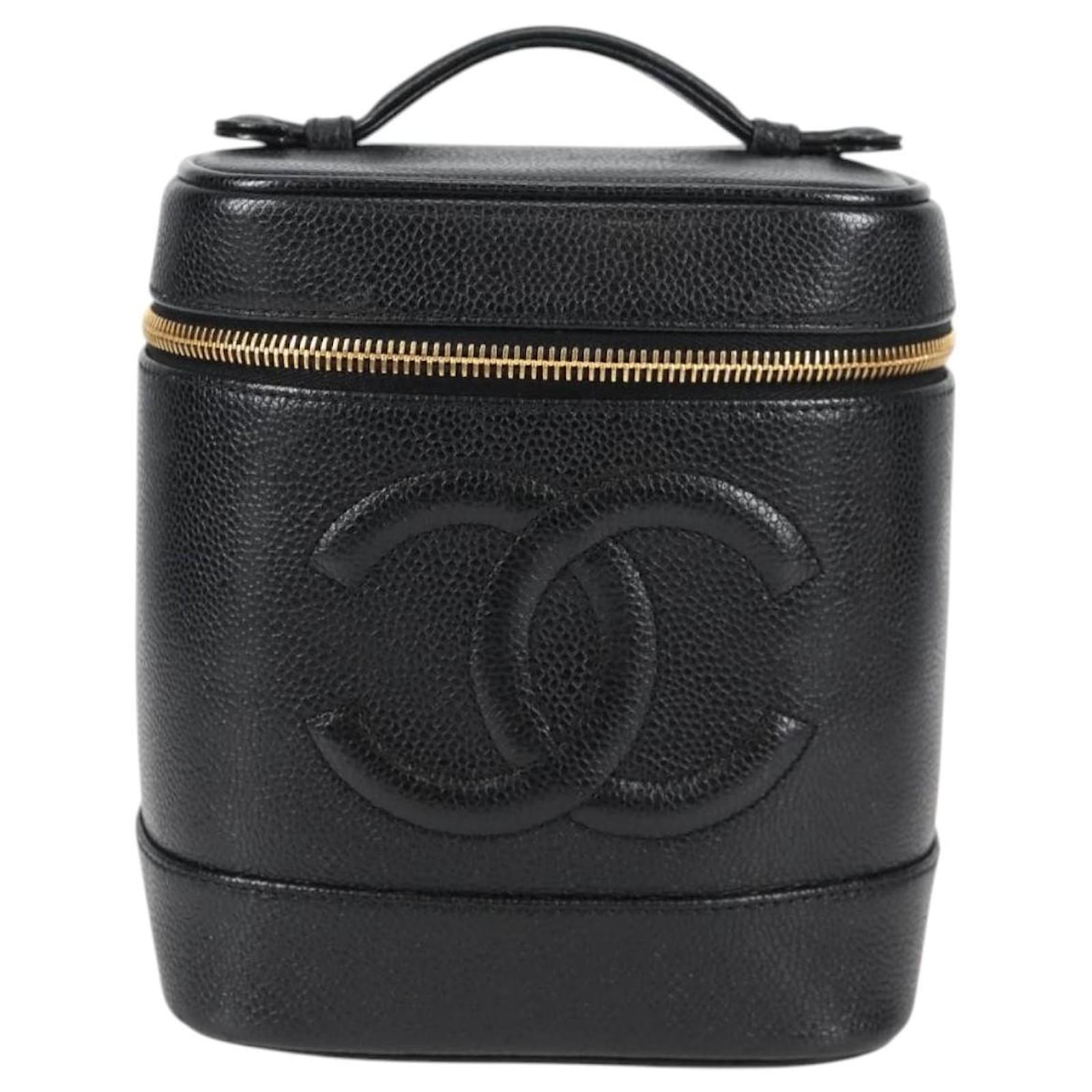 Chanel Vintage Timeless Cosmetic Case Caviar Tall Black Leather ref ...