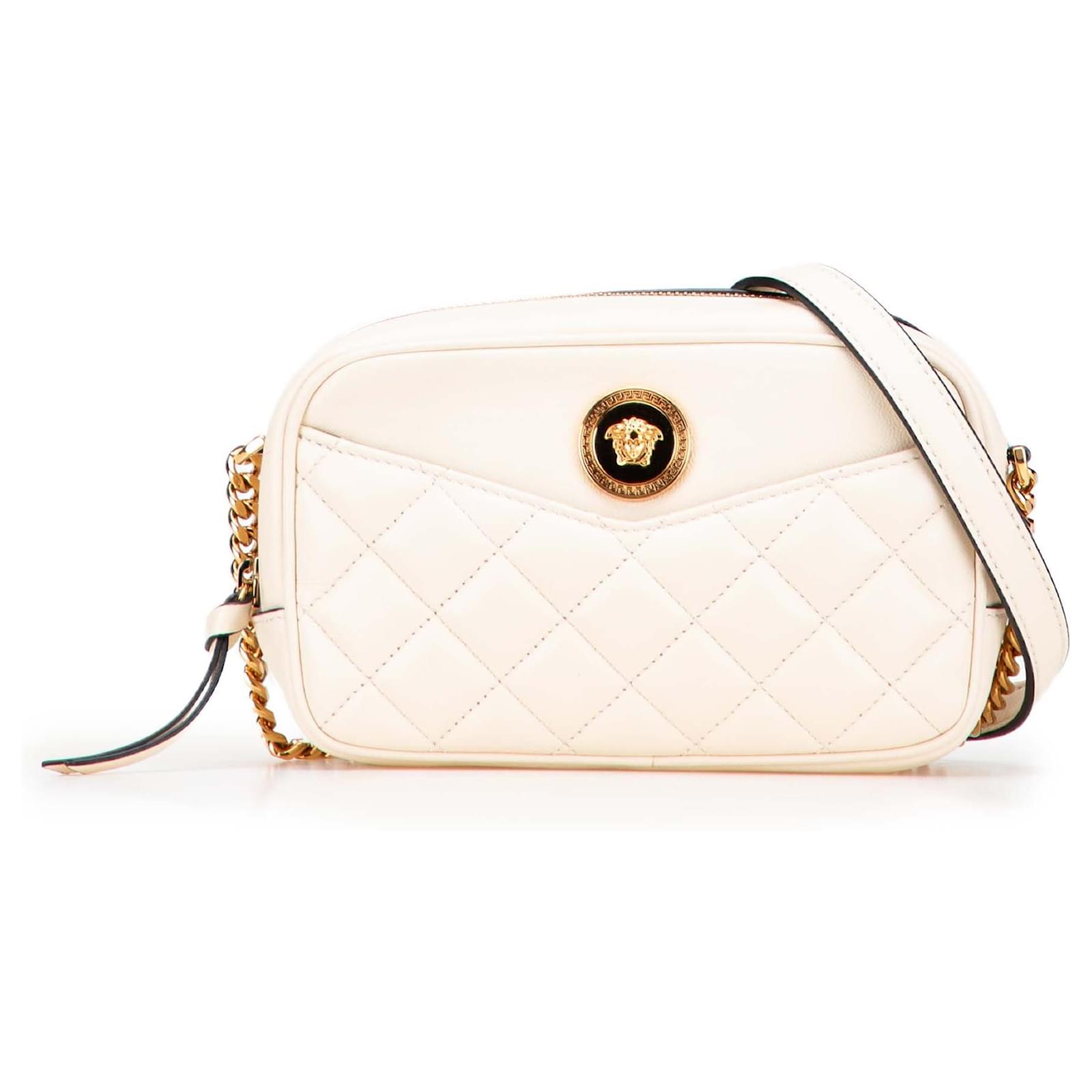Versace White Small Quilted Lambskin Medusa Camera Bag Cream Leather ...