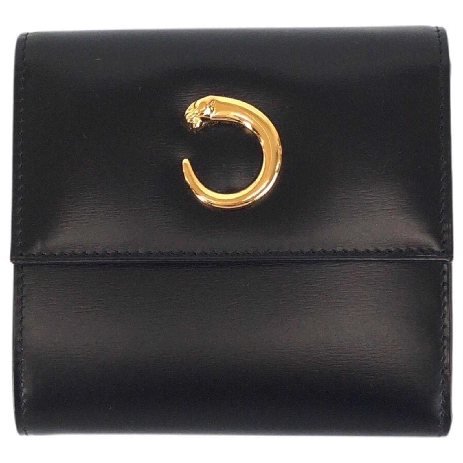 Cartier Panther Black Calfskin Tri-fold Wallet Leather ref.2504864 ...