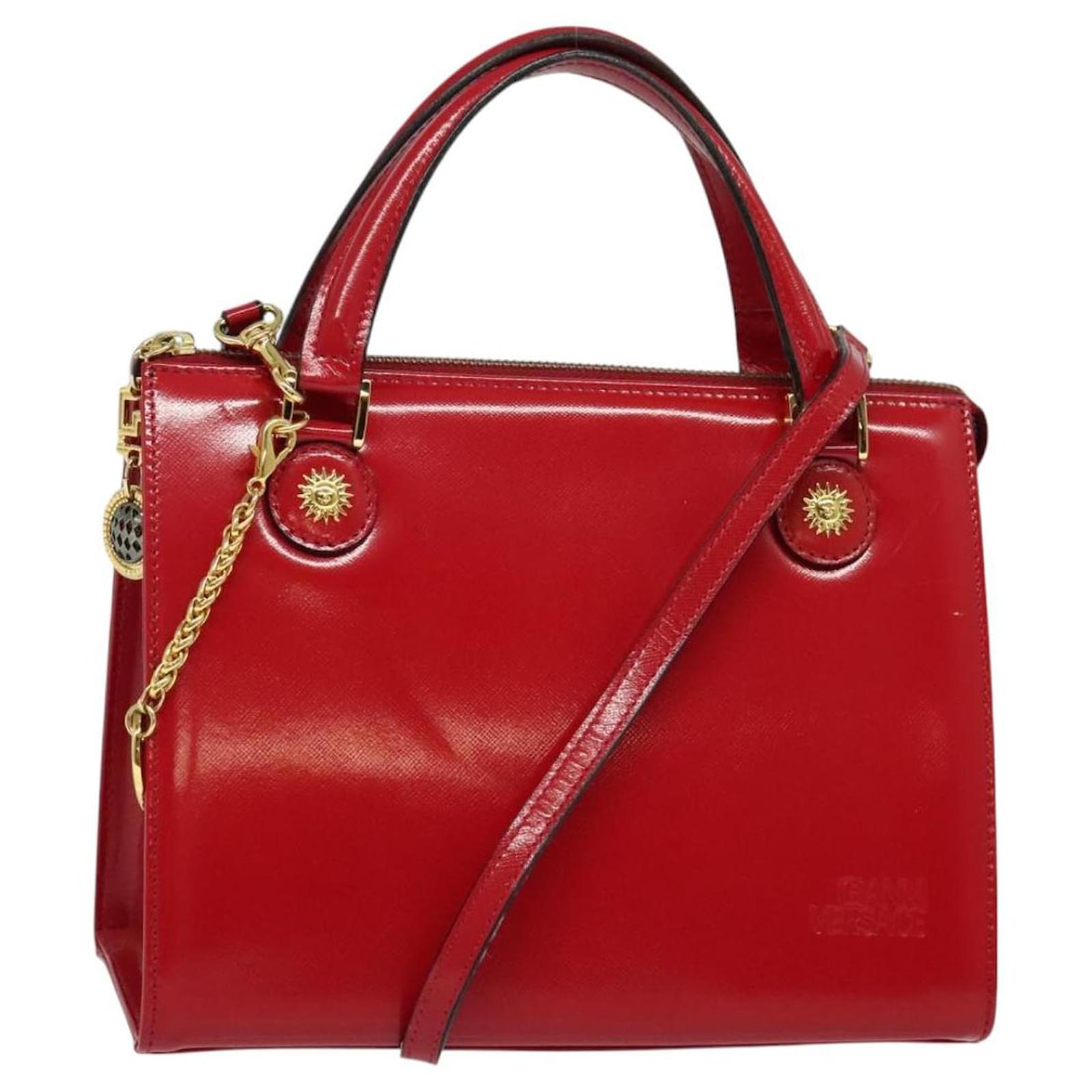 Gianni Versace Hand Bag Leather 2way Red Gold Auth ac3863 Golden ref ...