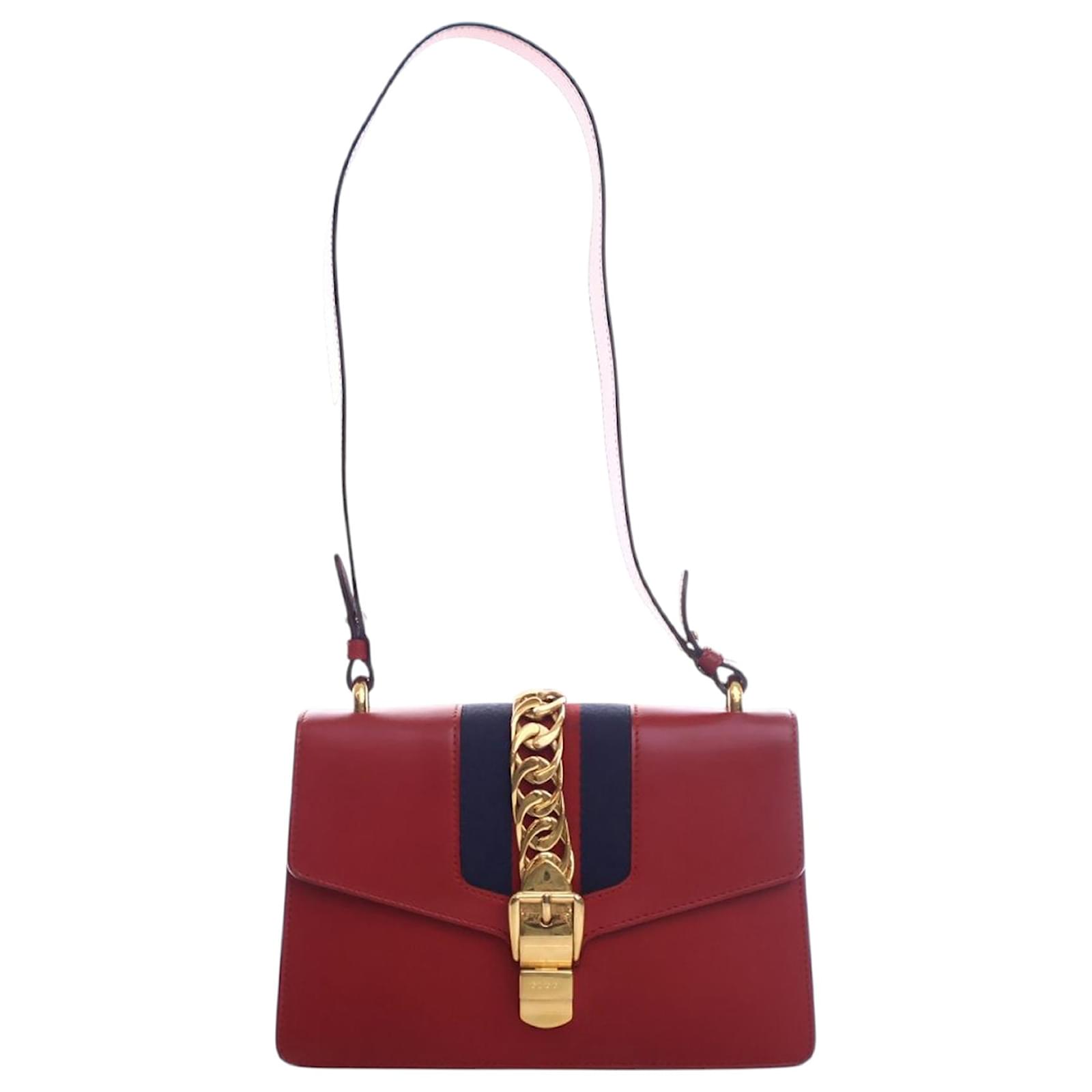 Gucci Red Small Leather Sylvie Web Satchel Pony-style calfskin ref ...