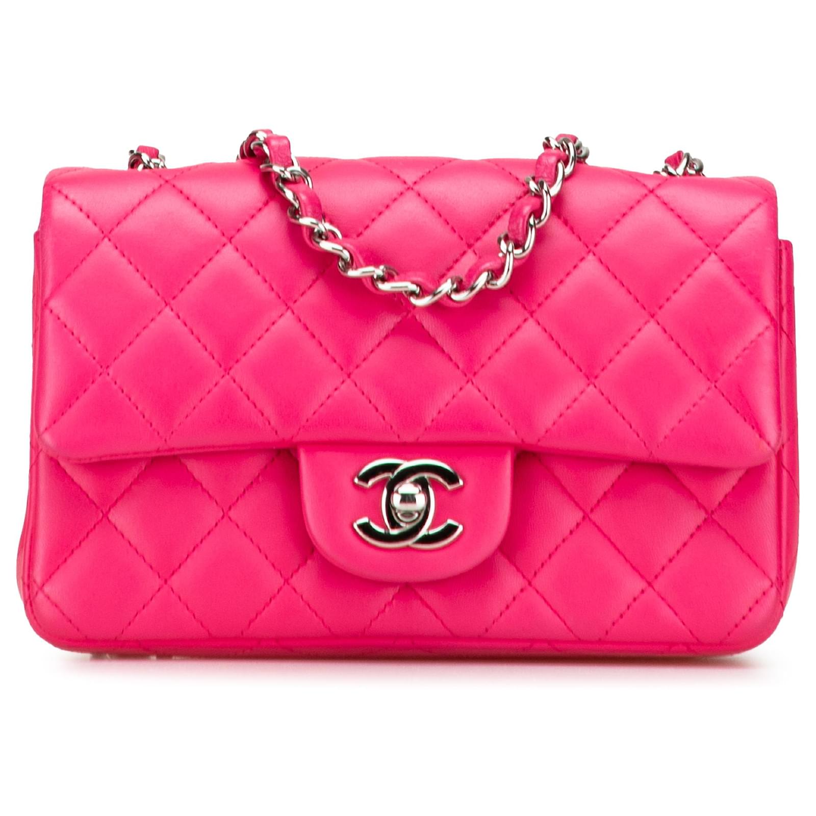 Chanel Pink Mini Rectangular Classic Lambskin Single Flap Leather ref ...