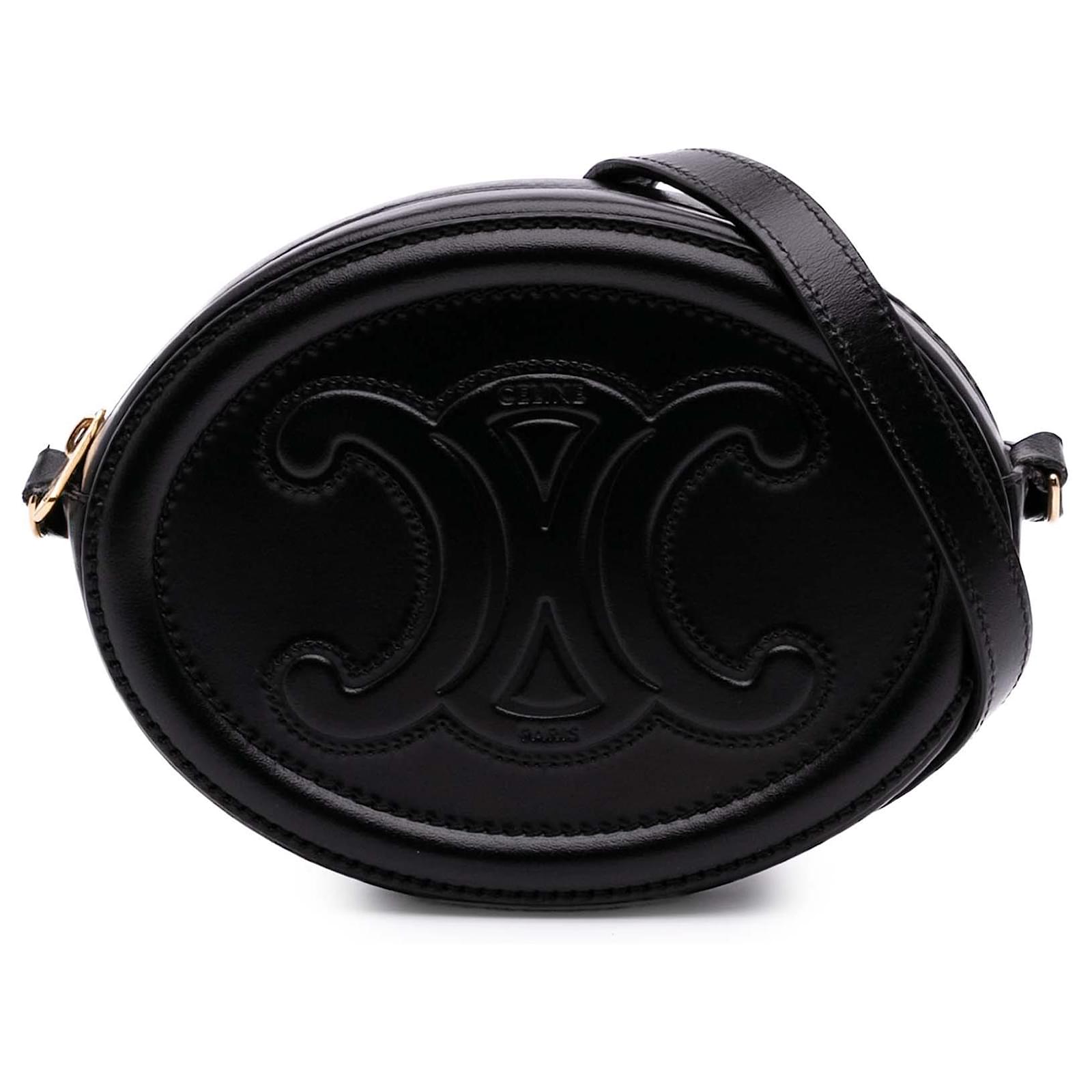 Céline Celine Black Small Calfskin Cuir Triomphe Oval Crossbody Leather ...