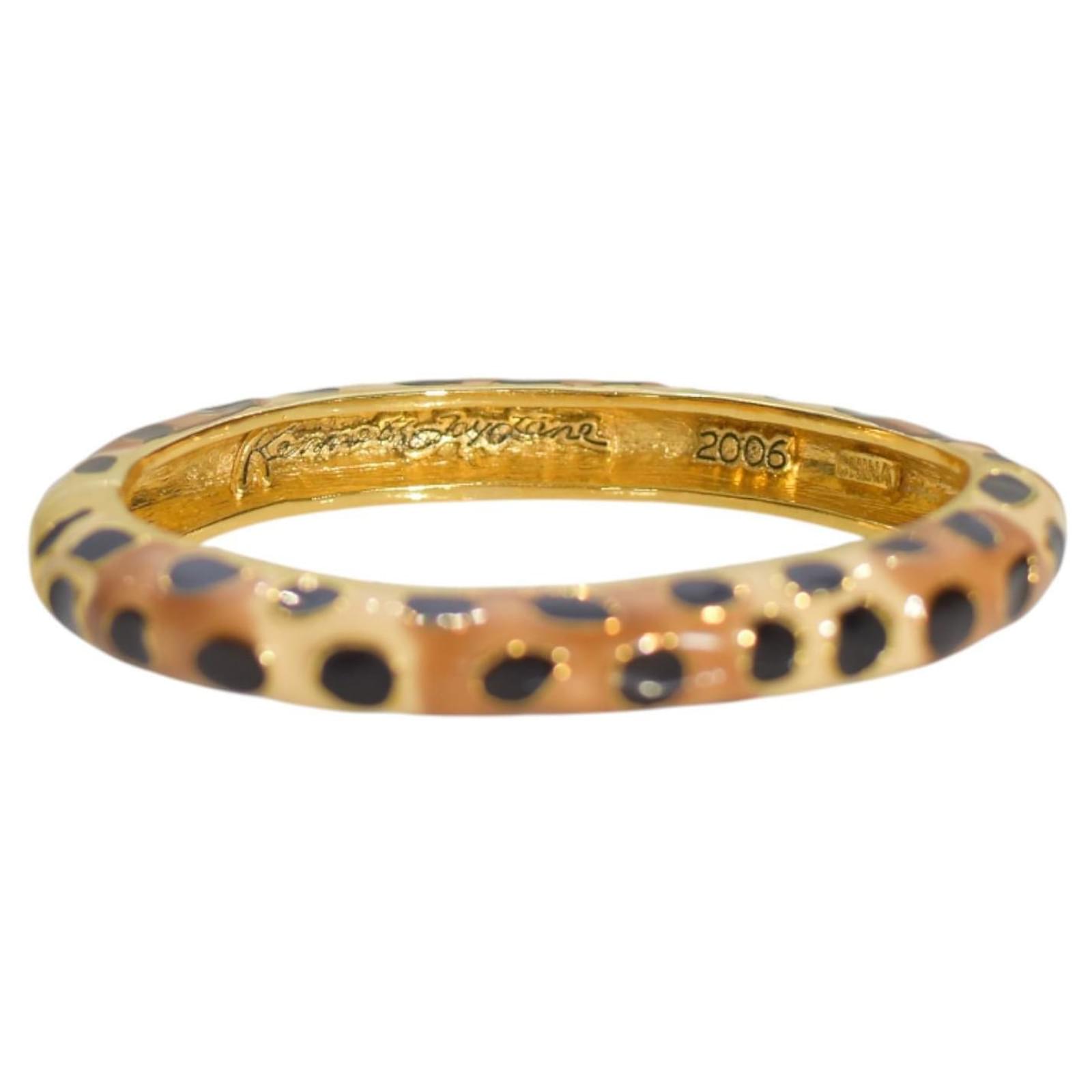 KENNETH JAY LANE Enamel Cuff Bracelet in beige brown and gold animal ...