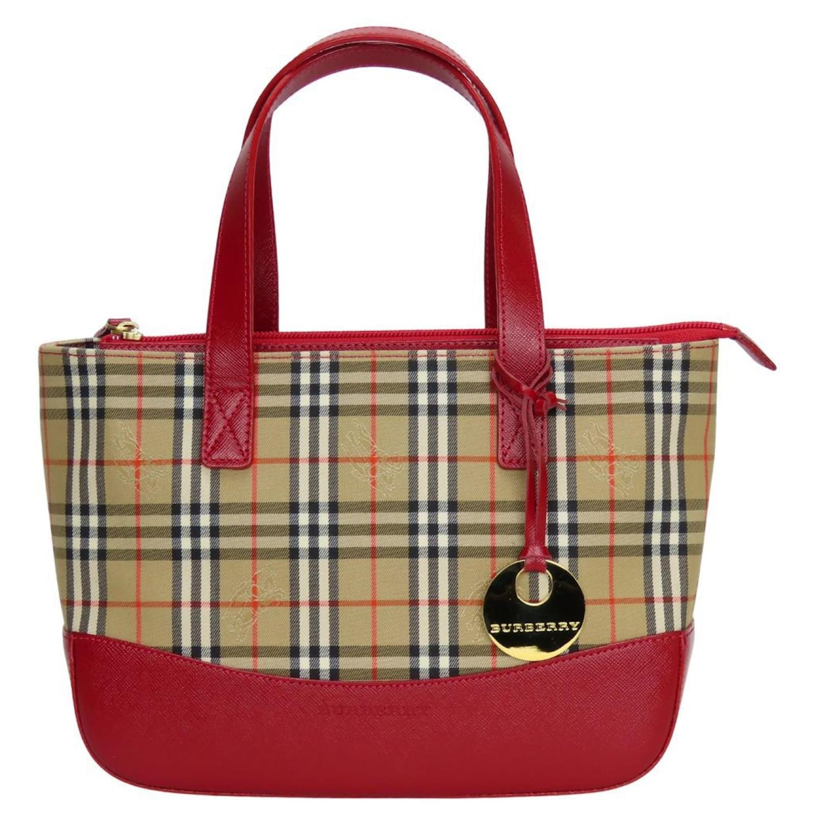 Burberry Nova Check Handbag Red Beige Leather Cloth ref.2506988 - Joli ...
