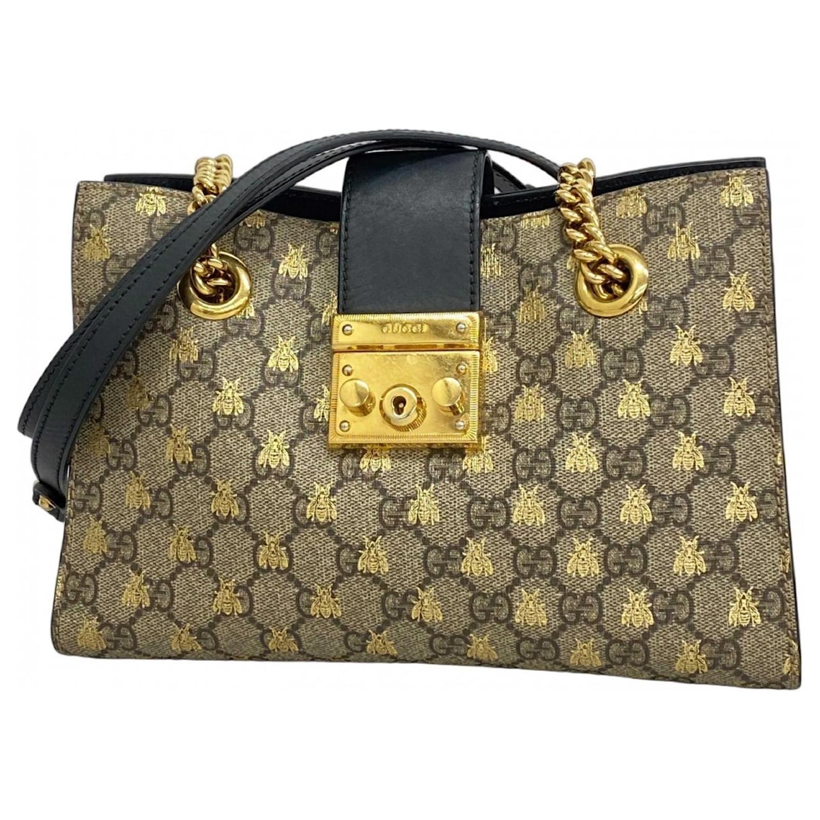 Gucci GG Supreme Padlock Bee Shoulder Bag Brown Black Plastic ref ...