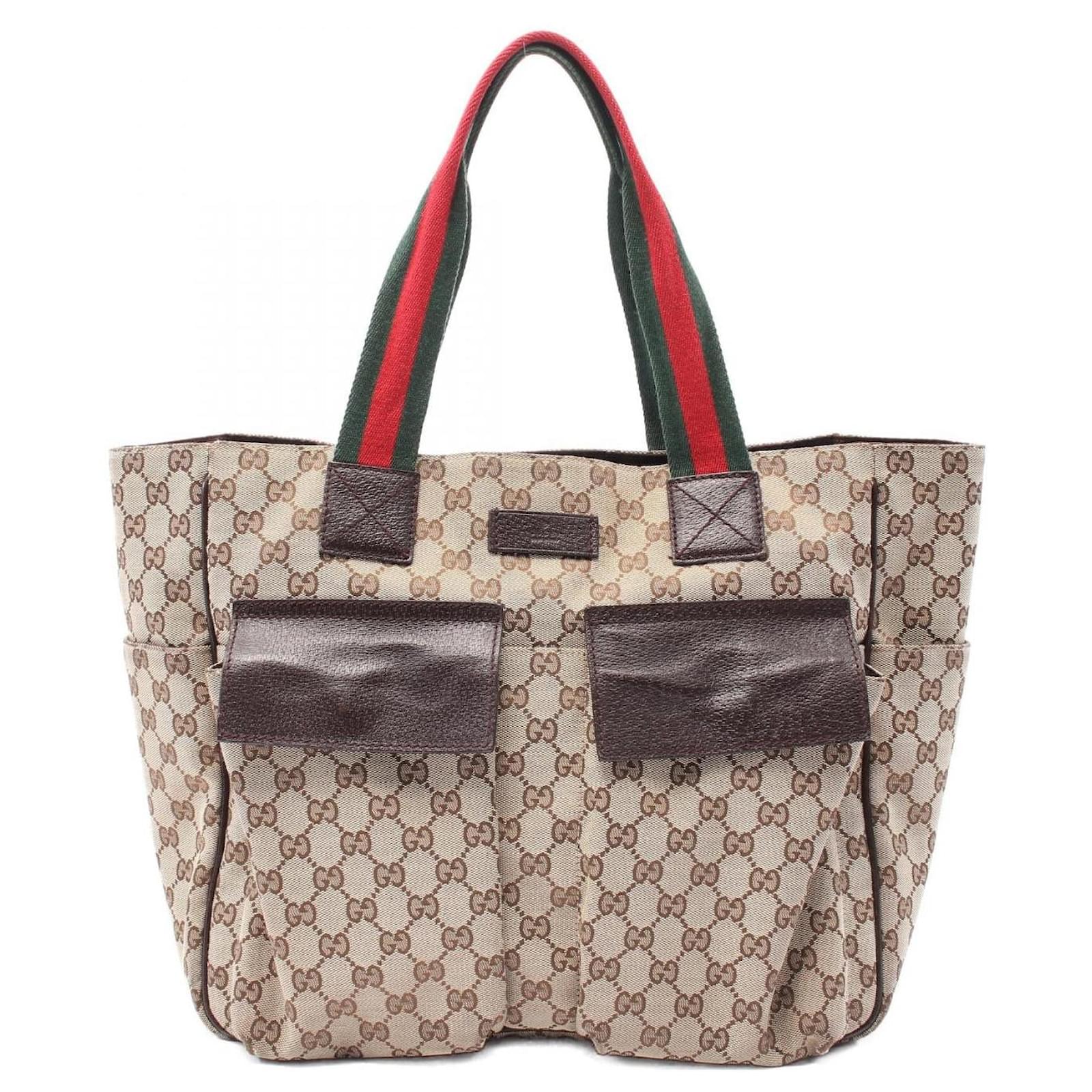 Gucci Sherry Line GG Canvas Tote Bag Canvas Leather Brown Beige Cloth ...