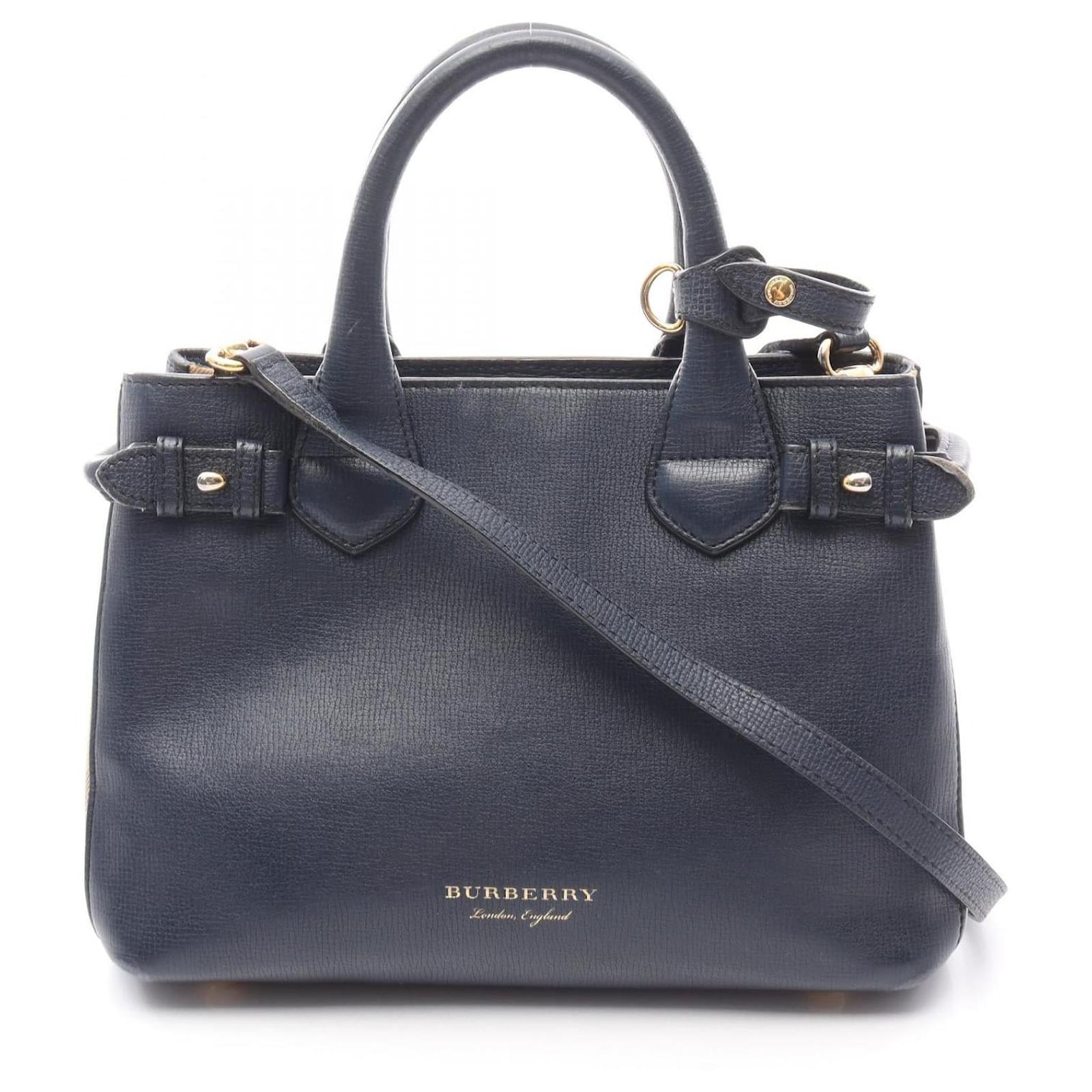 Burberry Banner House Check Leather 2way Bag Blue ref.2508647 - Joli Closet