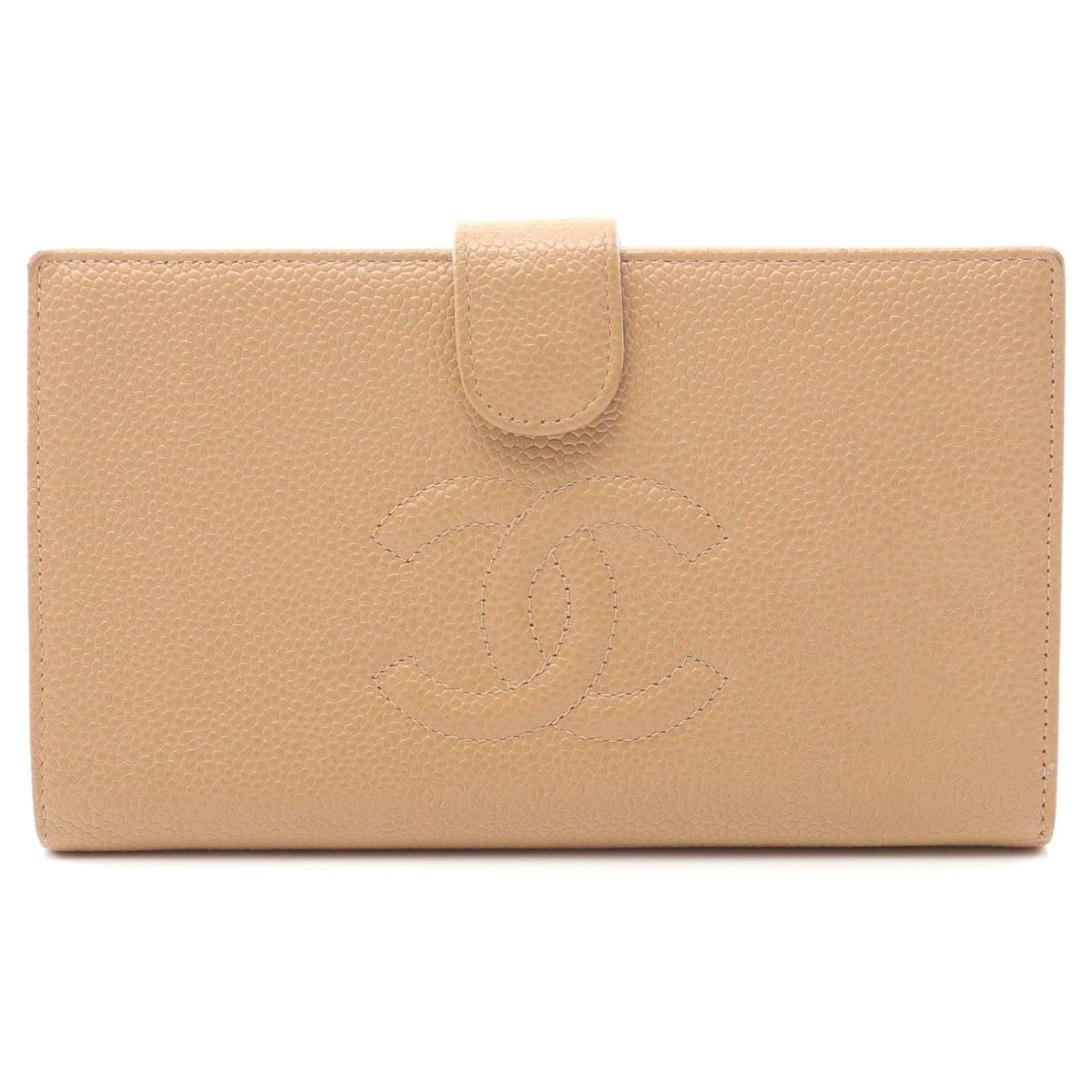 Chanel Leather Coco Mark Bifold Wallet Brown Beige Pony-style calfskin ...