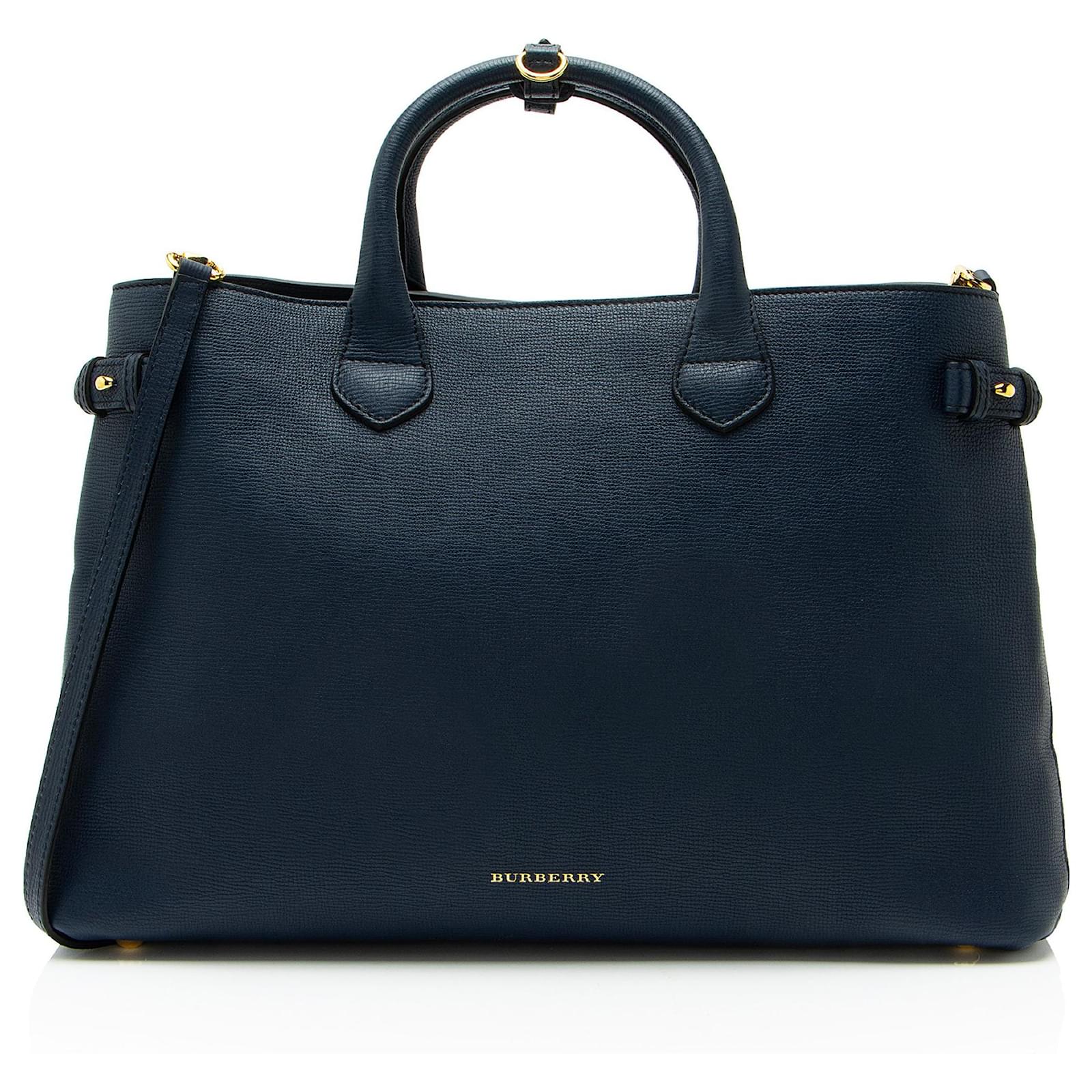 Burberry House Check Leather Banner Large Tote Blue ref.2512716 - Joli ...