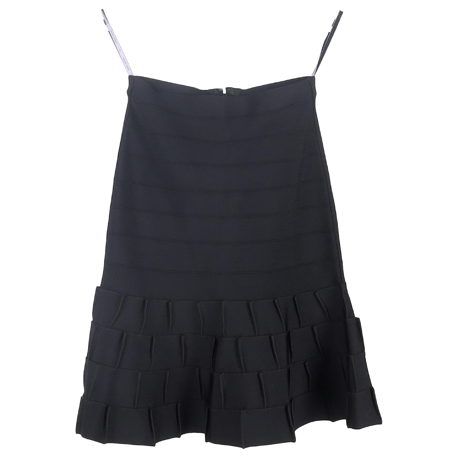 Herve Leger Tiered Mini Skirt in Black Rayon Cellulose fibre ref ...