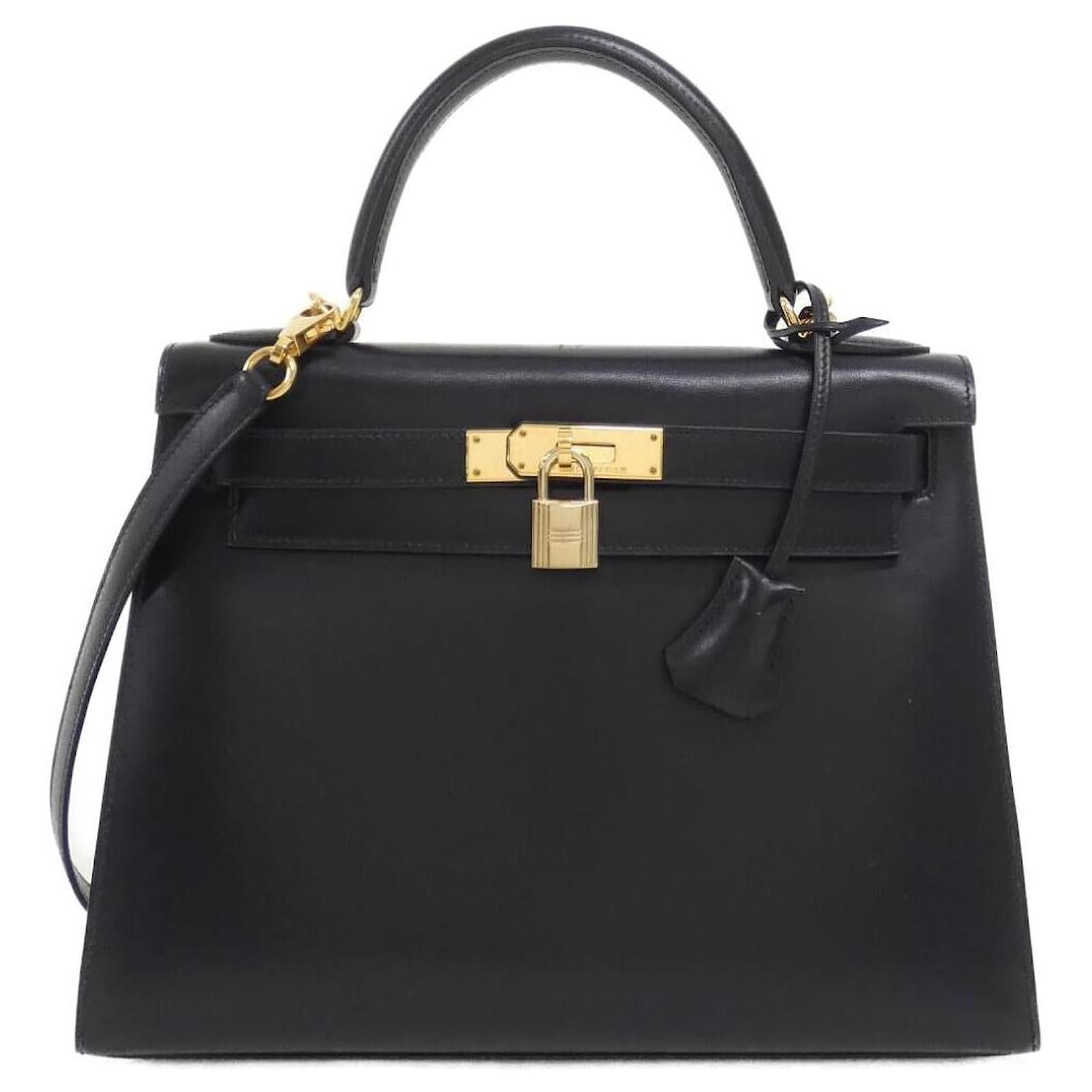 Hermès Hermes Kelly Box Calf Bag Black Leather Pony-style calfskin ref ...