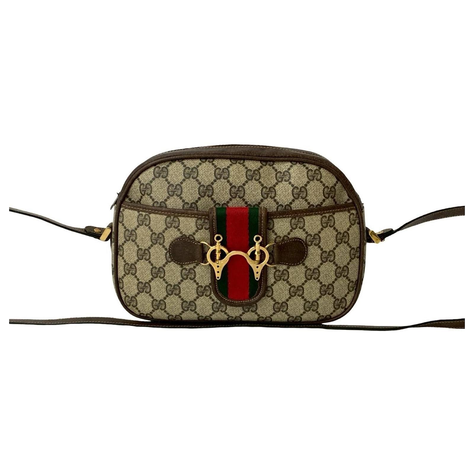 Gucci Vintage Sherry Line GG Logo Leather Shoulder Bag Brown Red Green ...