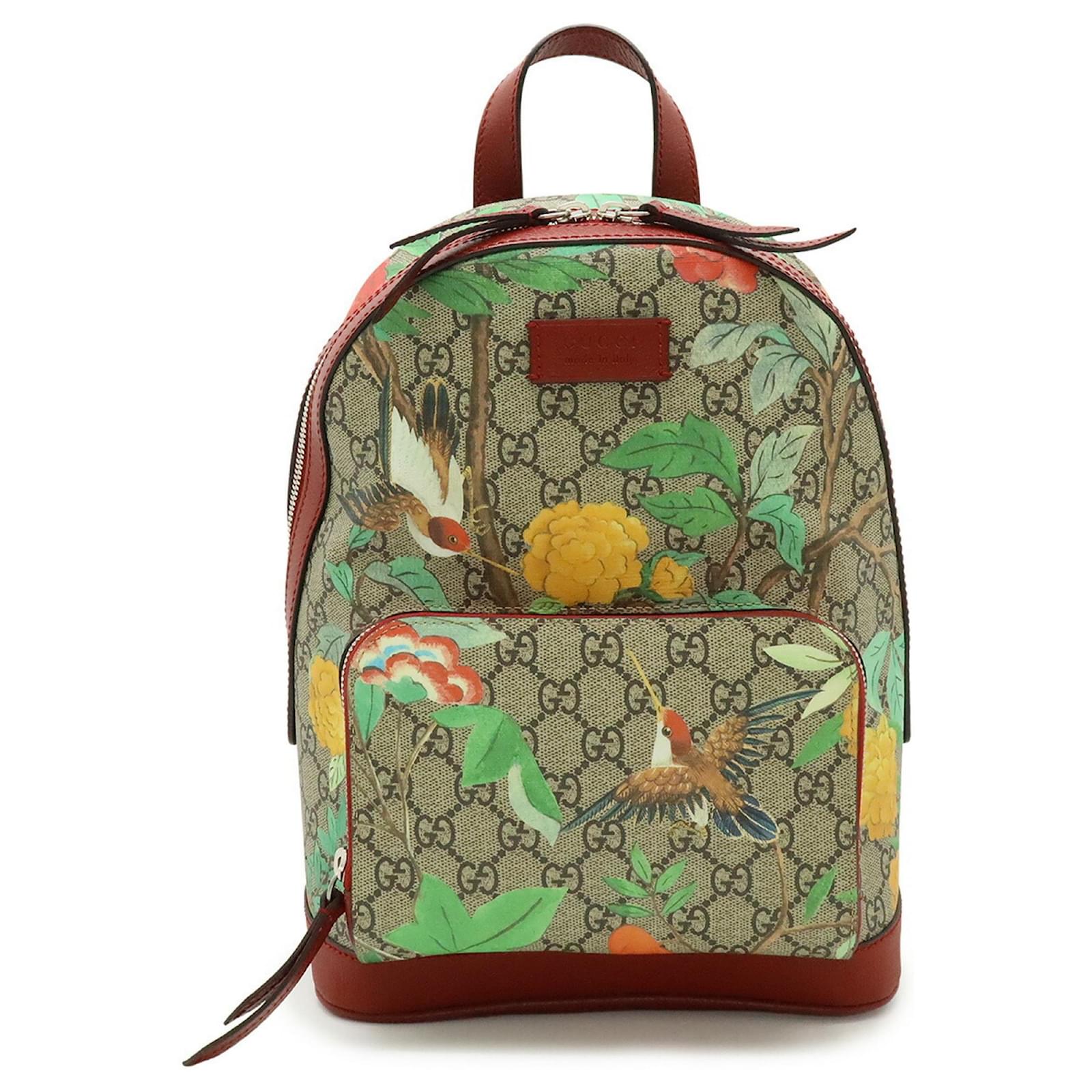Gucci Tian GG Supreme Backpack Red Multiple colors Beige Leather Cloth ...