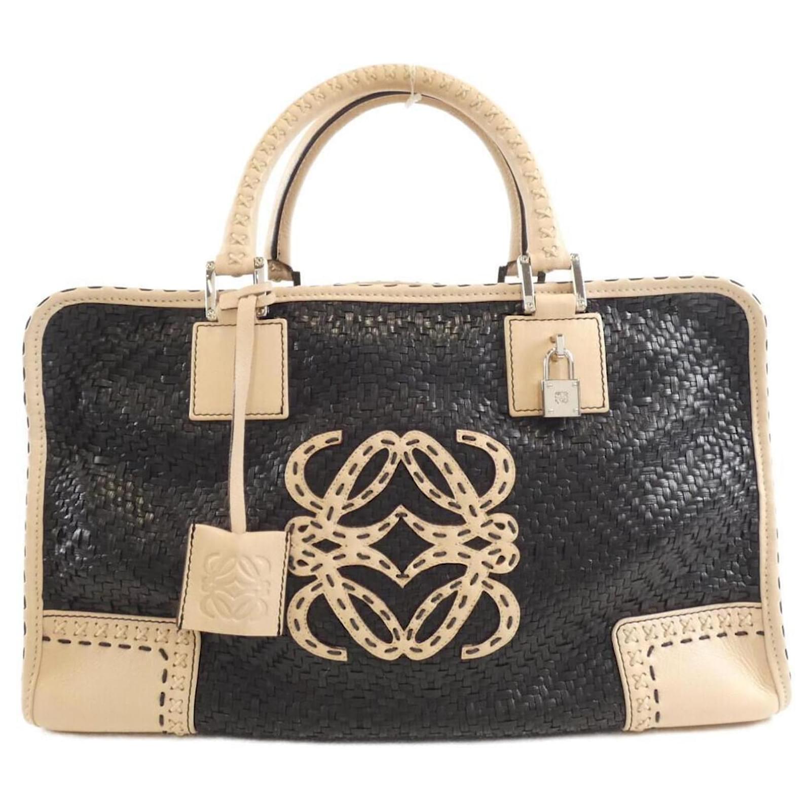 Loewe Amazona Handbag Black Beige Leather Straw ref.2517113 - Joli Closet