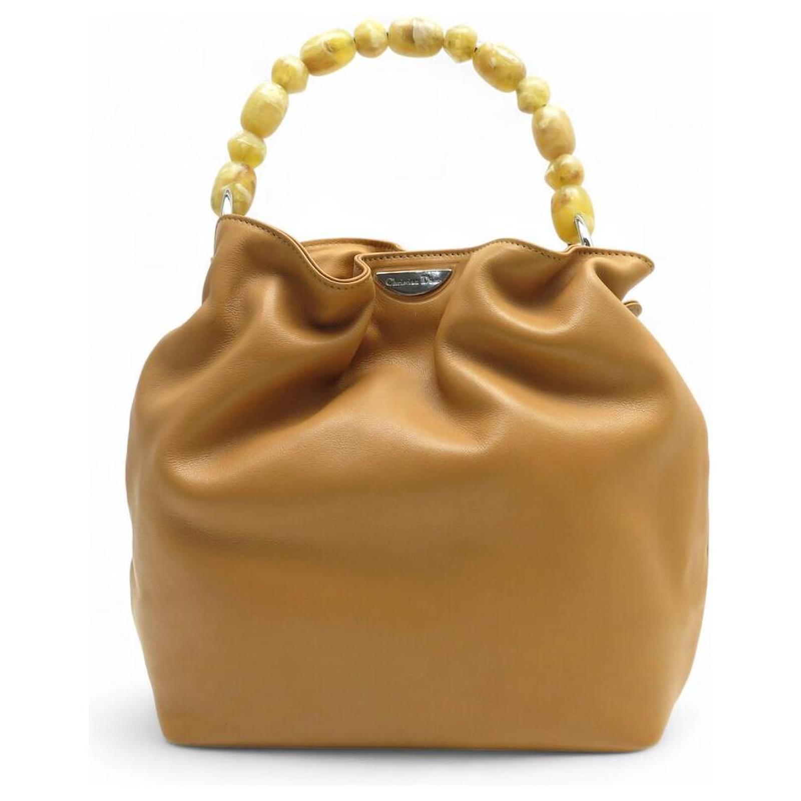 VINTAGE CHRISTIAN DIOR MALICE PERLA CAMEL LEATHER HAND BAG ref.2517185 ...