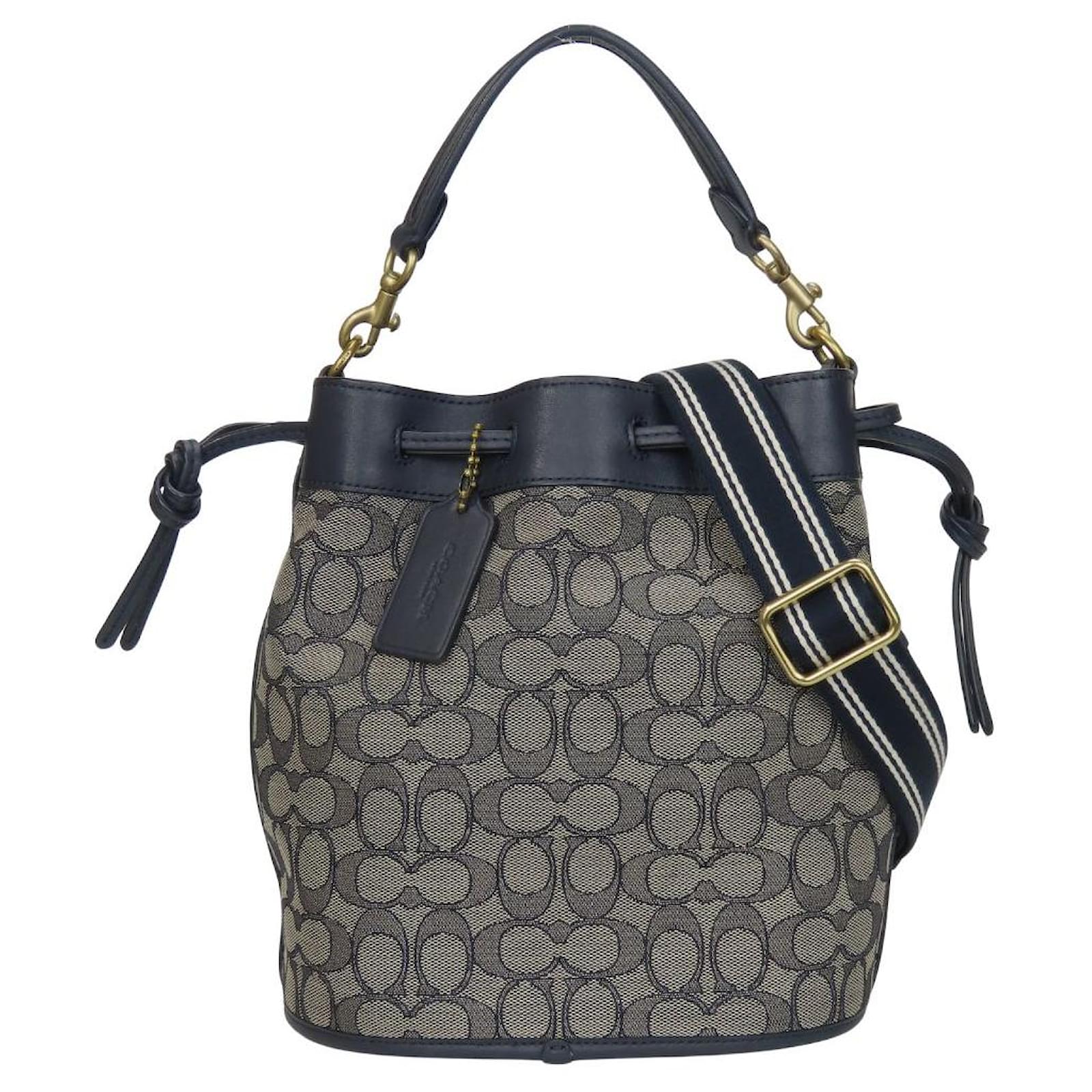 Coach Field Bucket Signature Canvas 2way shoulder bag Blue Leather ...