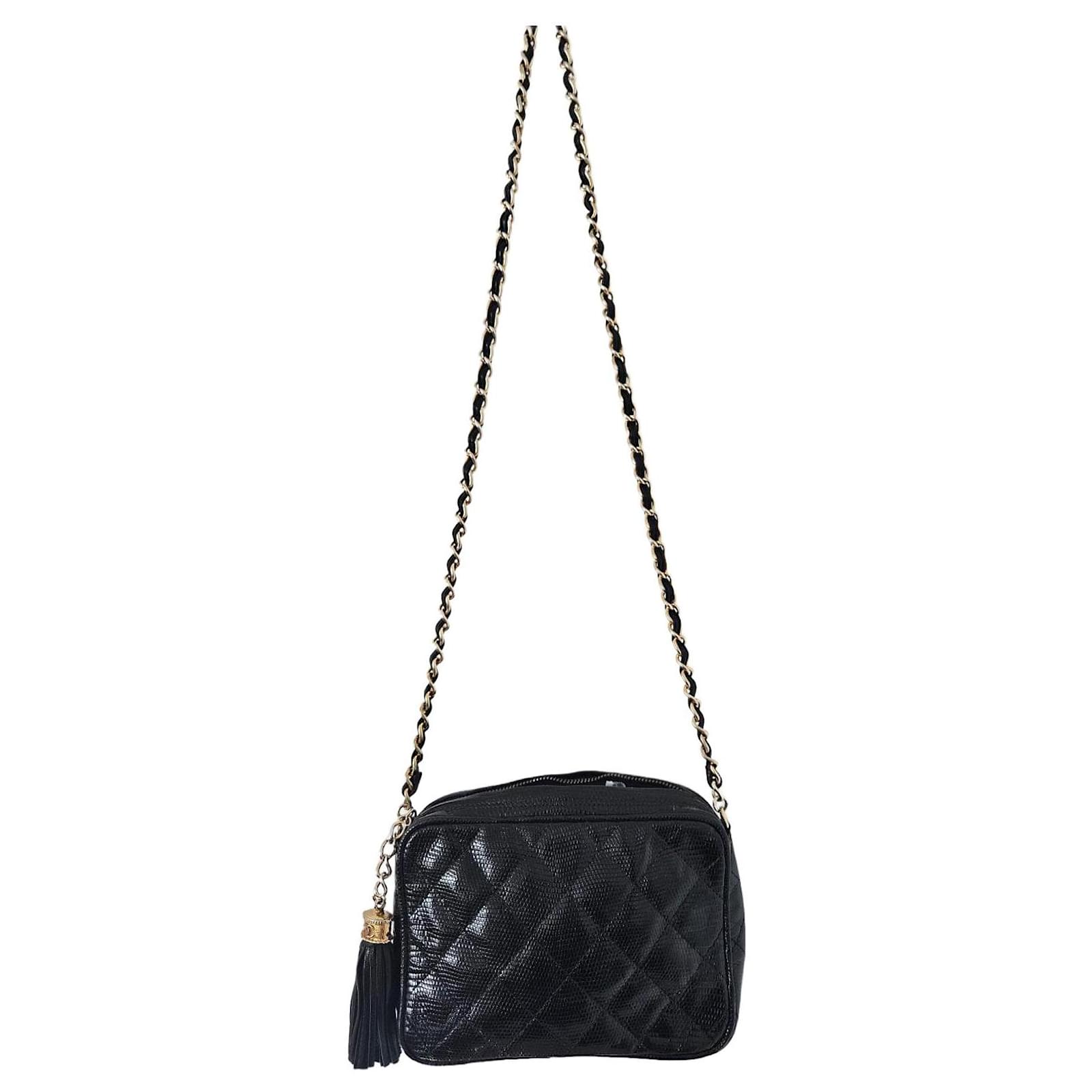 Chanel Mini camera bag in black lizard leather Gold hardware Exotic ...