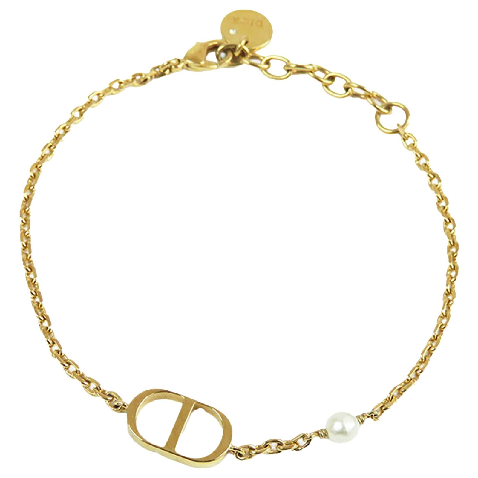 Dior Gold Gold Plated Resin Pearl Petit CD Bracelet Golden Metal ...