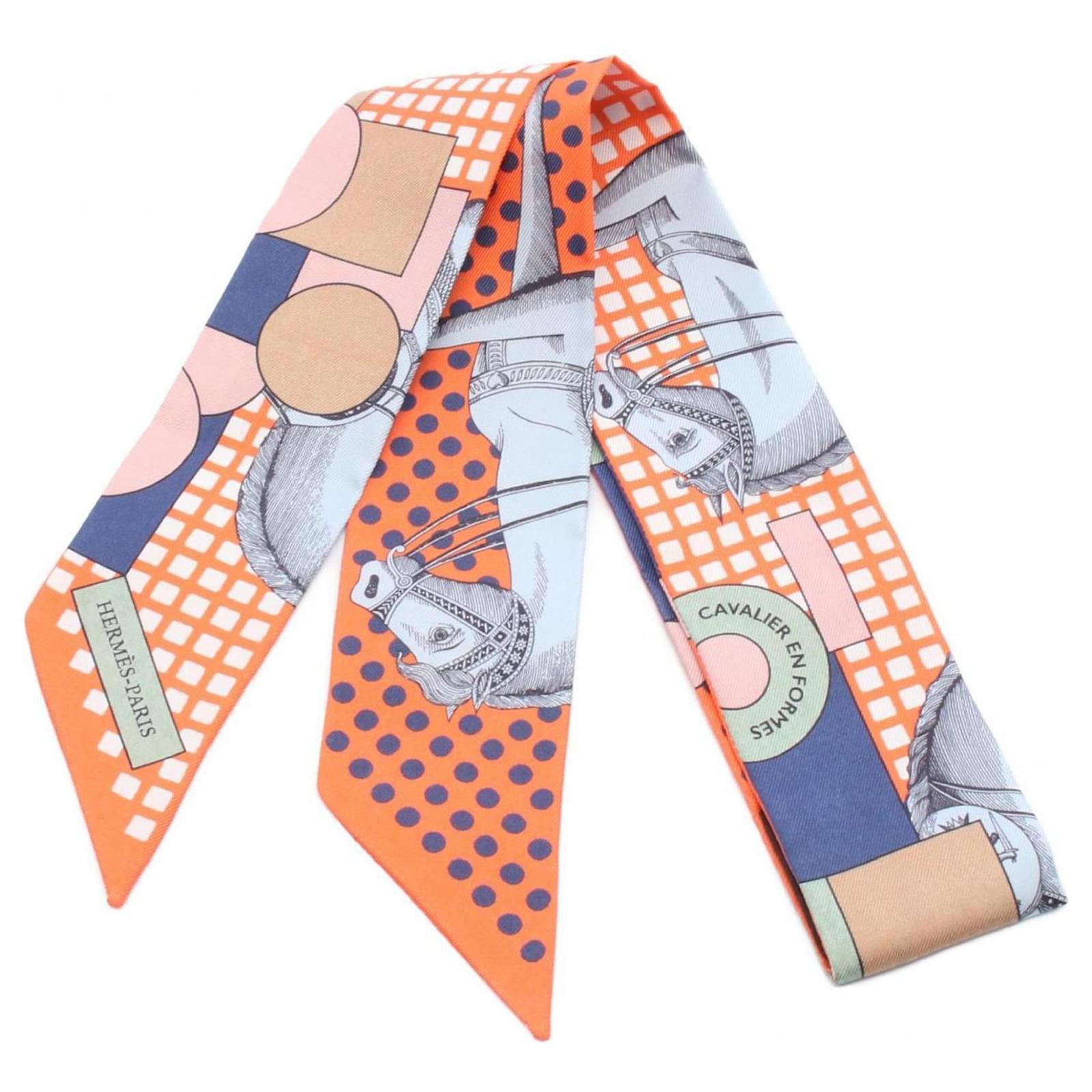 Hermès Cavalier en Formes Twilly Silk Scarf Multiple colors Orange Navy ...