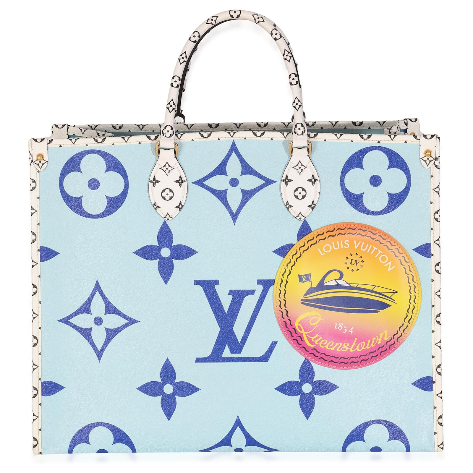 Louis Vuitton Blue Monogram Giant Canvas Queenstown Onthego GM White ...