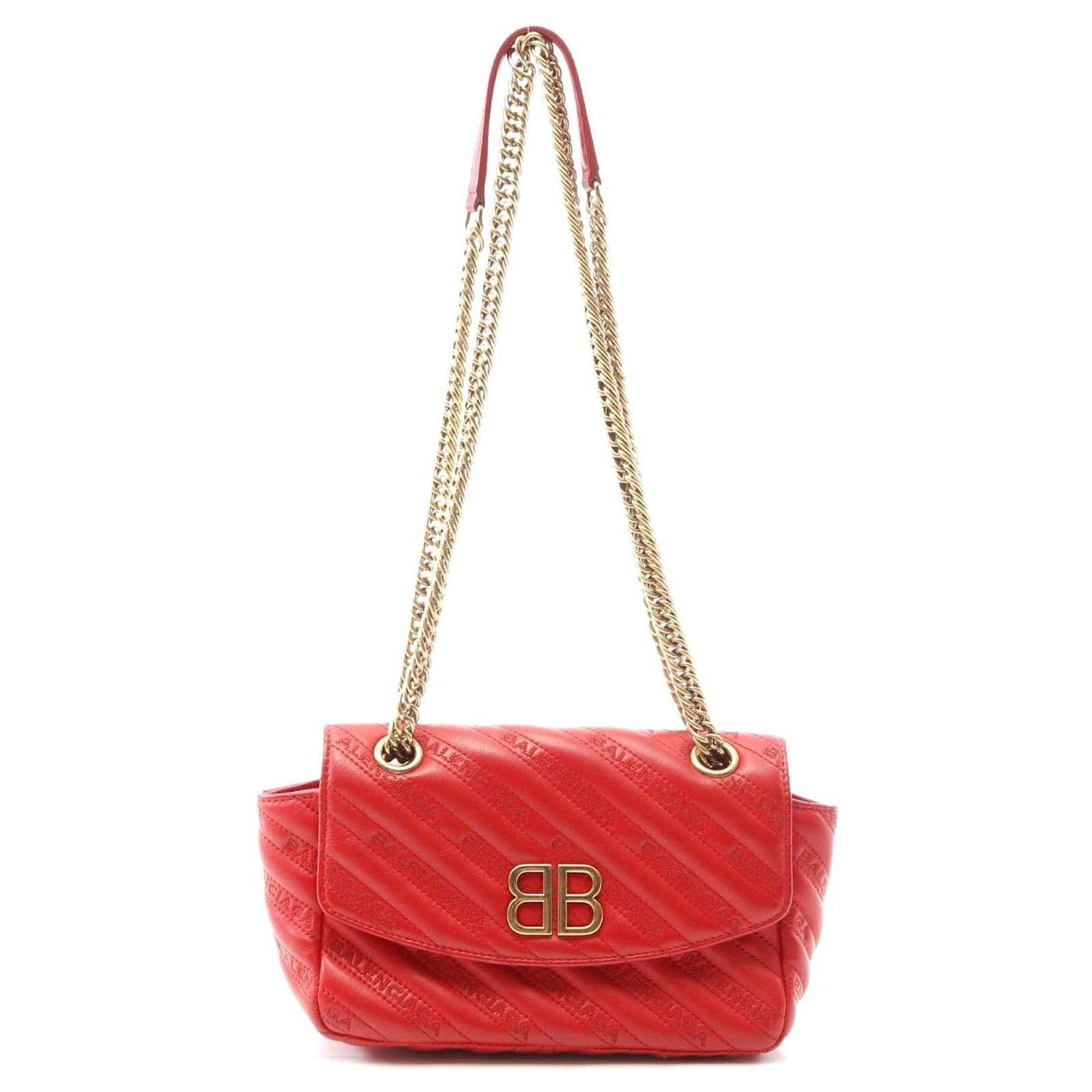 Balenciaga Leather BB Logo Shoulder Bag Red Pony-style calfskin ref ...