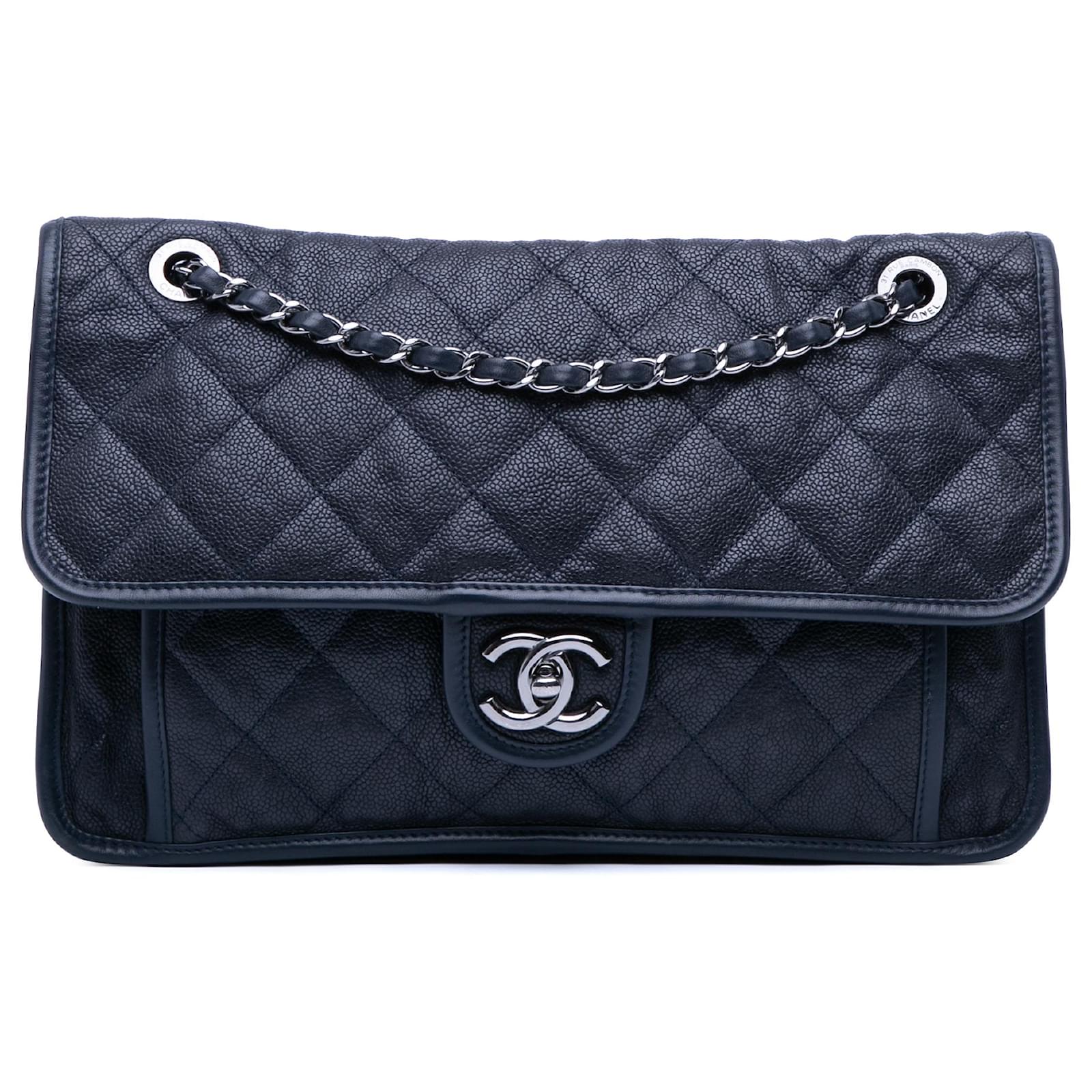 Chanel Blue Medium Caviar French Riviera Flap Navy blue Leather ref ...