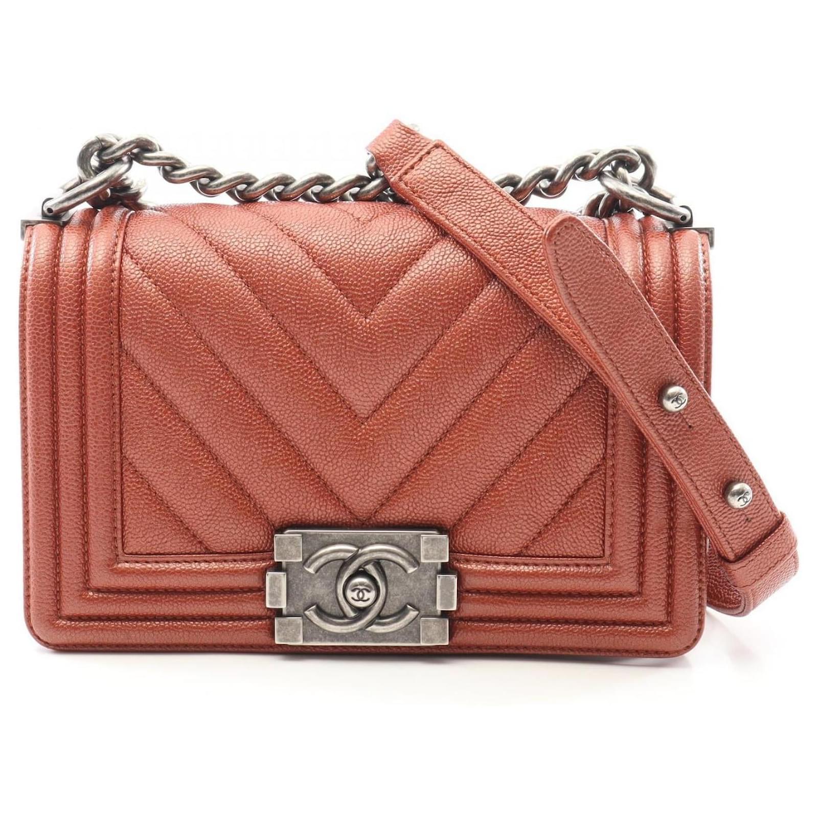Chanel Boy Chanel Chevron V Stitch Caviar Shoulder Bag Brown Leather ...